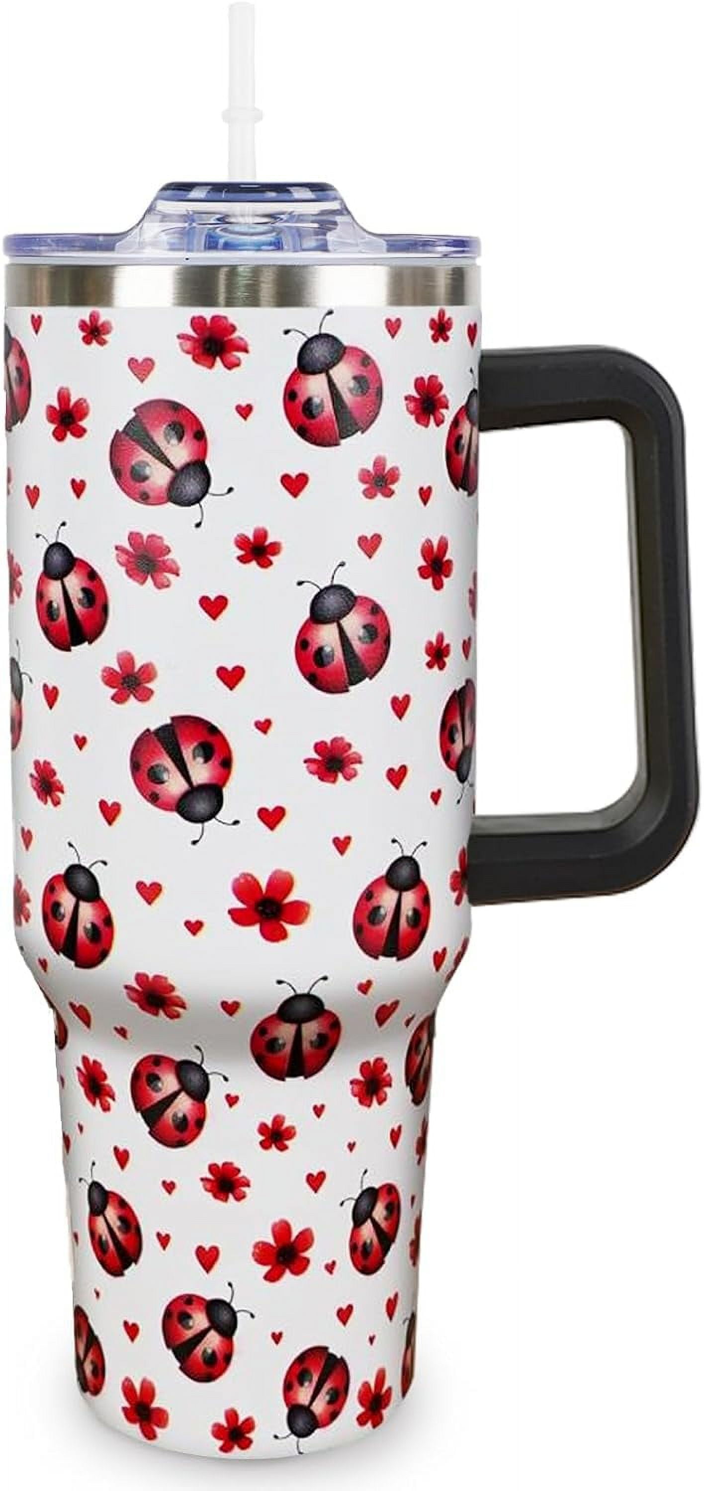 Ladybug 40 Oz Tumbler with Handle and Straw Red Ladybug Cup Water ...