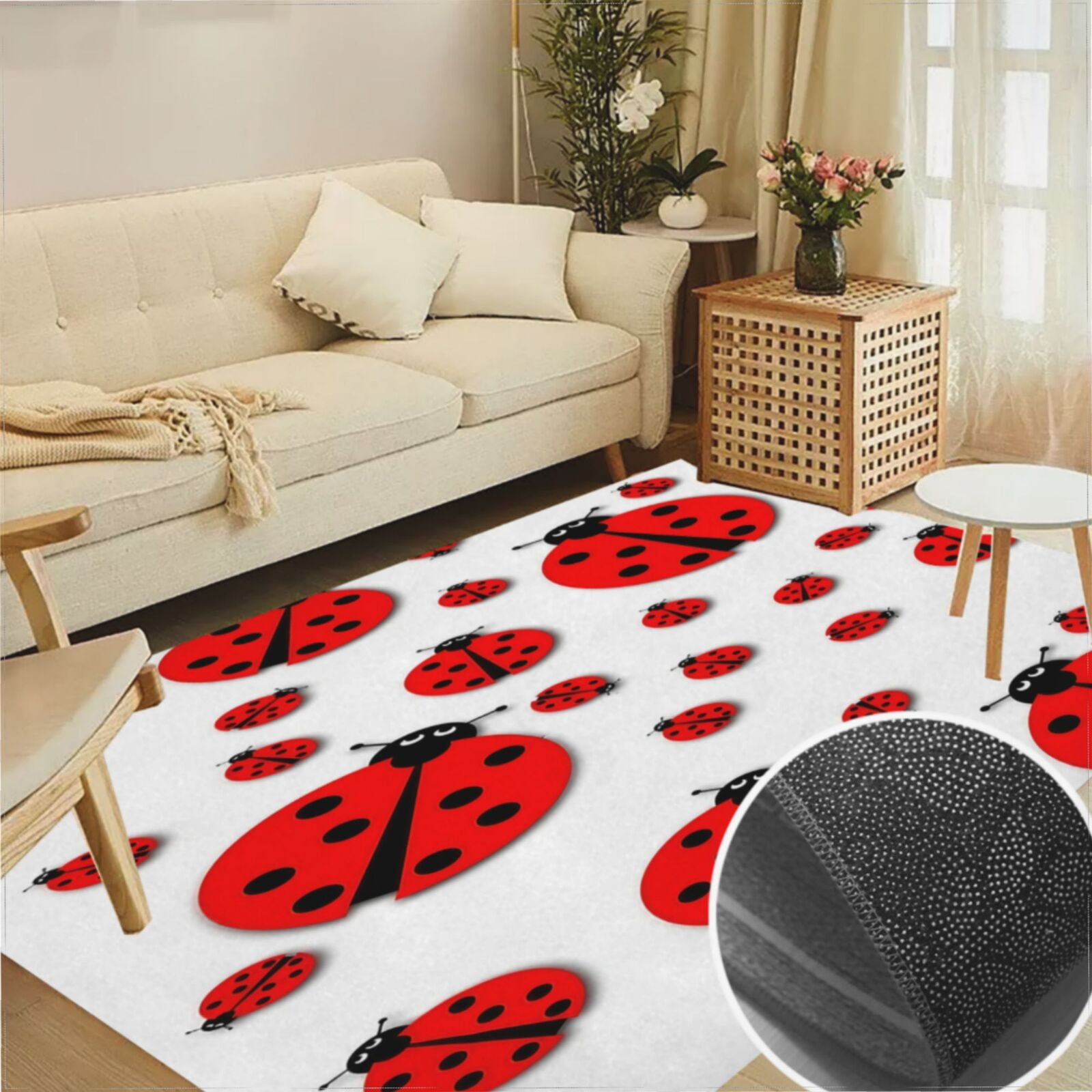 Ladybug Adult Home Decor Bedroom Living Room Crystal Velvet Carpet Yoga ...