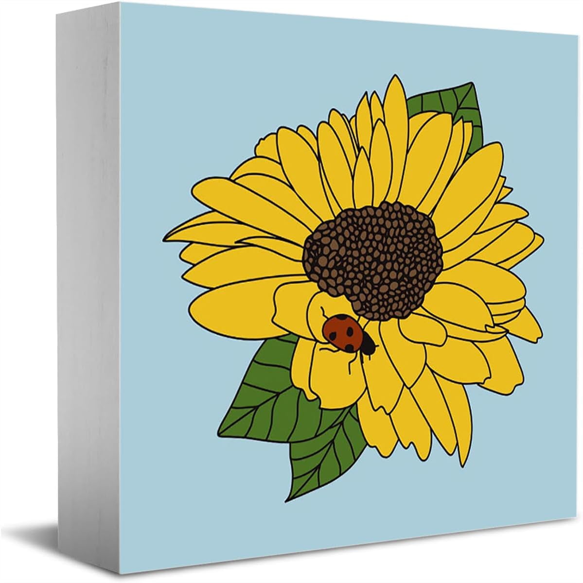 Ladybug And Sunflower Funny Decorative Wooden Box Sign Cubicle Decor ...