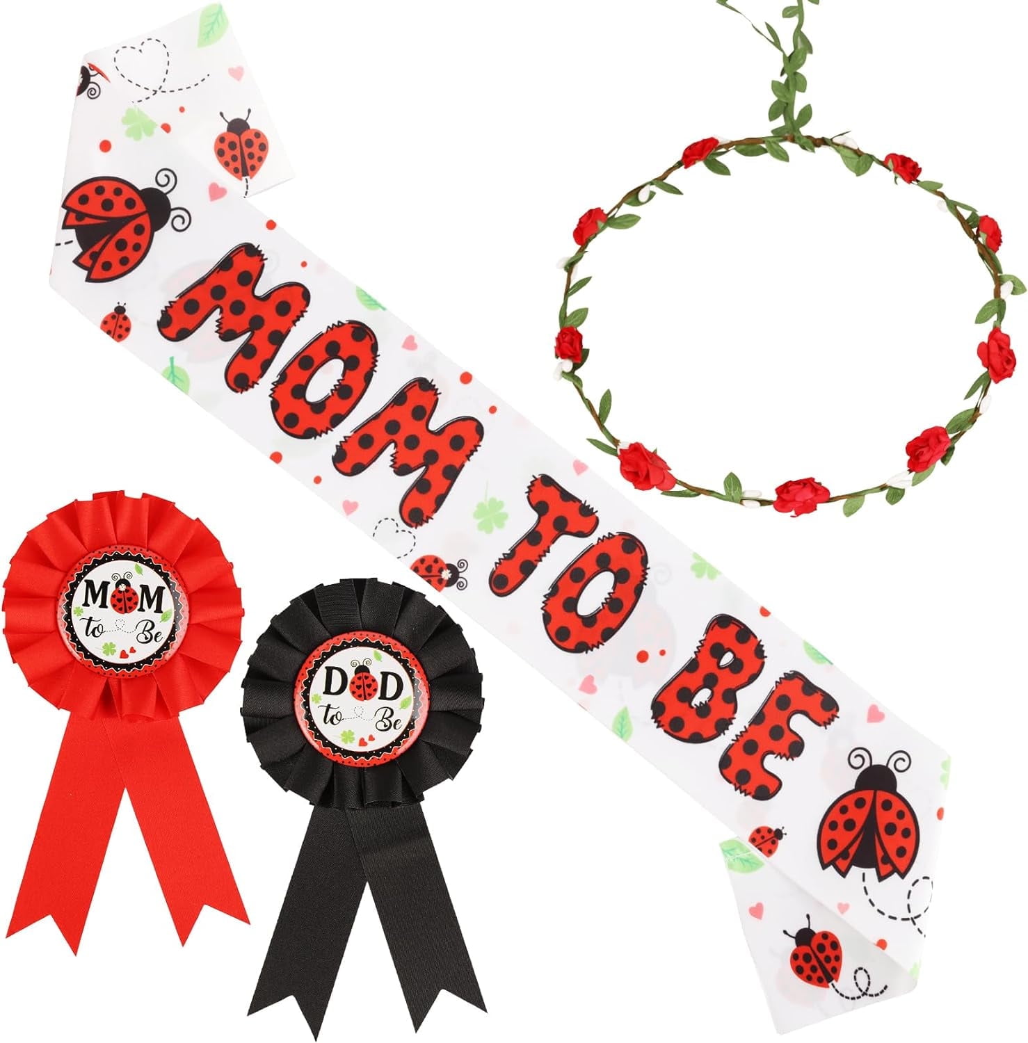 Ladybug Baby Shower Decorations, Ladybug Party Favors Mom to Be Sash, Red Black Ladybug Mom Dad ...