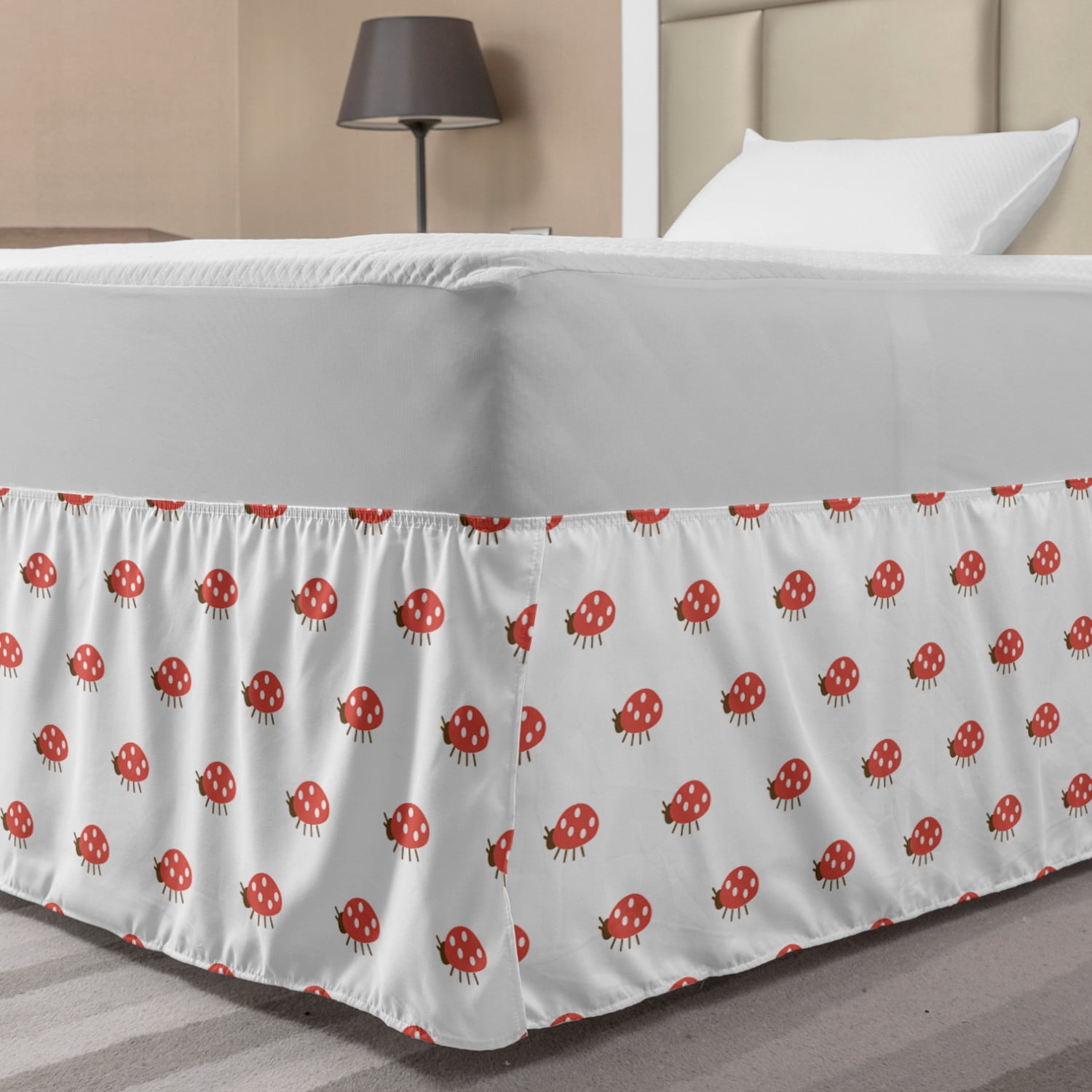 Ladybug Bed Skirt, Little Bugs Playroom Kids Nursery Childish Animal ...