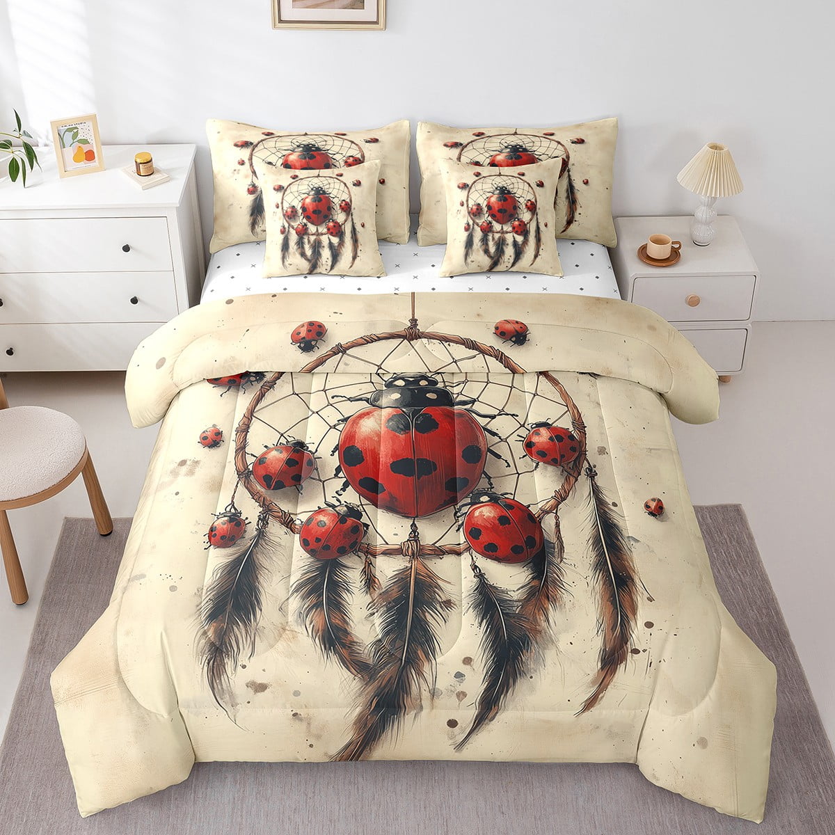 Ladybug Comforter Set 7 Piece Bed in a Bag Twin,Dream Catchers Sheet ...