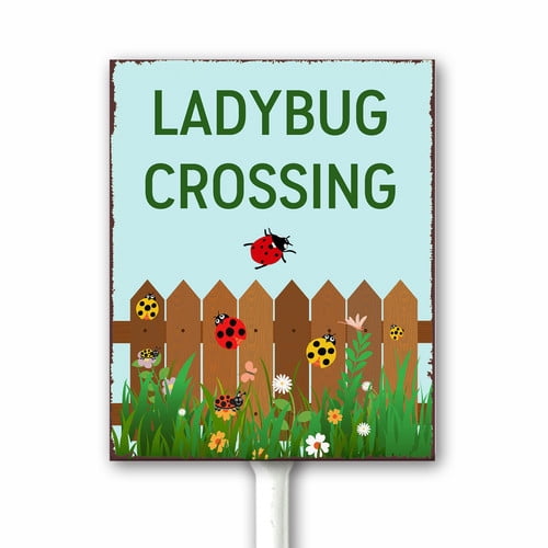Ladybug Crossing Garden Sign - Garden Décor - Decorative Stake for Lawn ...