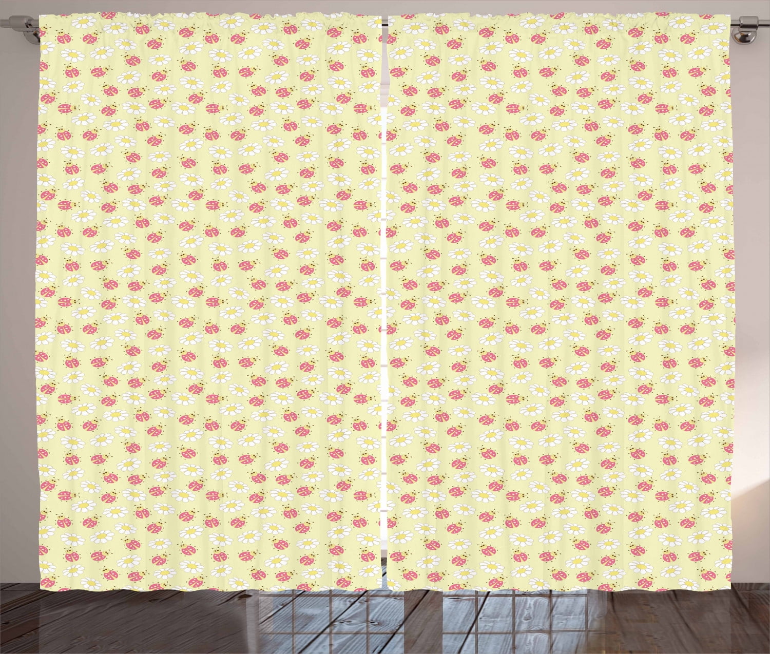 Ambesonne Ladybug Curtains 2 Panel Set, Daisy and Bugs Pattern, 108" x ...