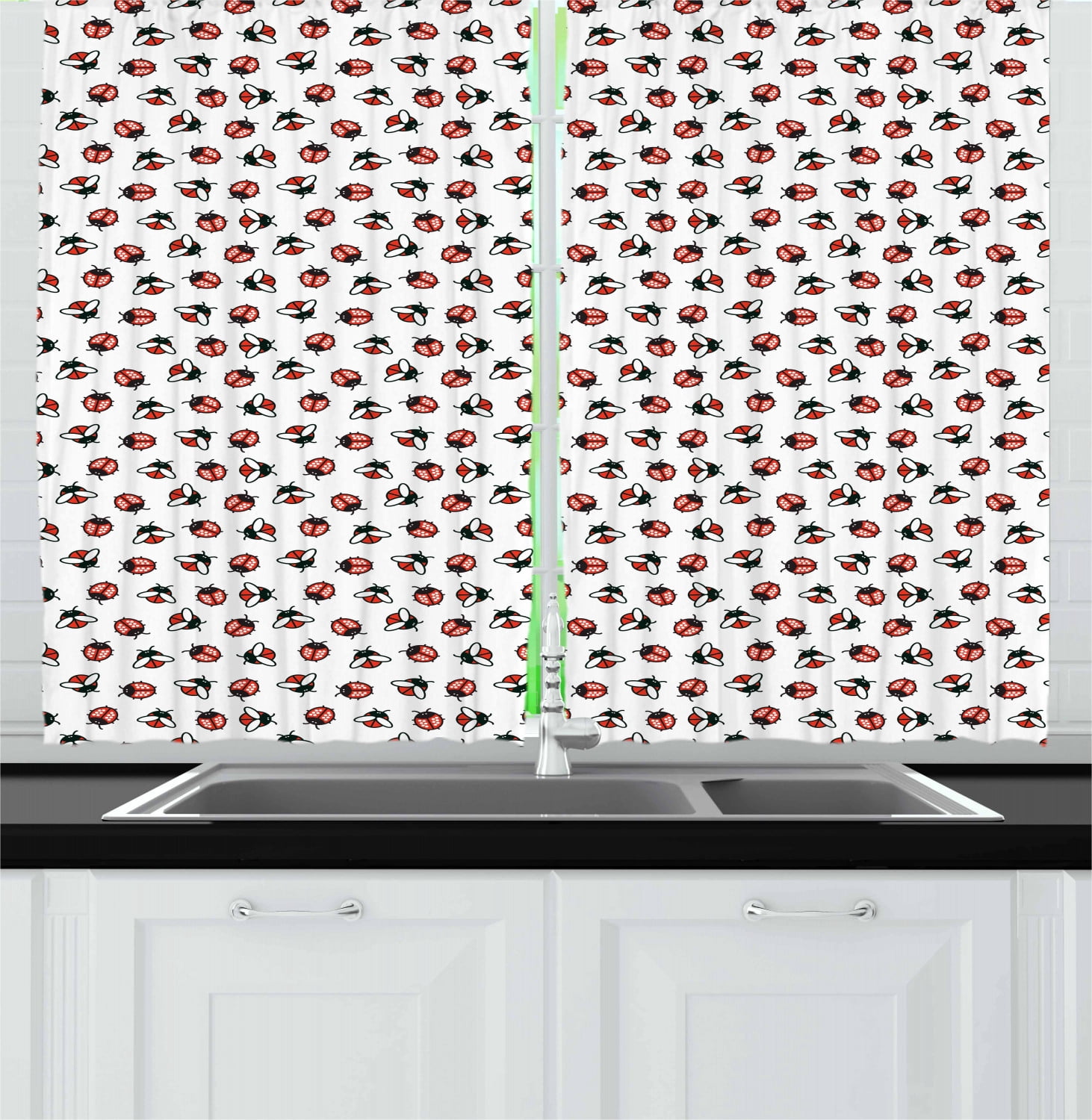 Ladybug Curtains 2 Panels Set, Pattern of Insects with Dotted Wings ...