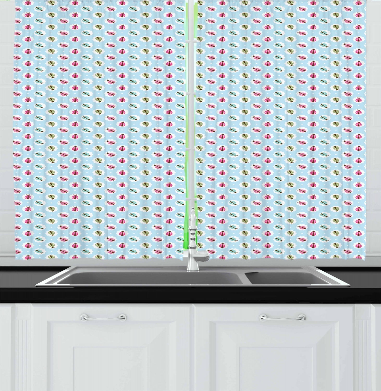 Ladybug Curtains 2 Panels Set, Shabby Retro Style Polka Dots Featured ...