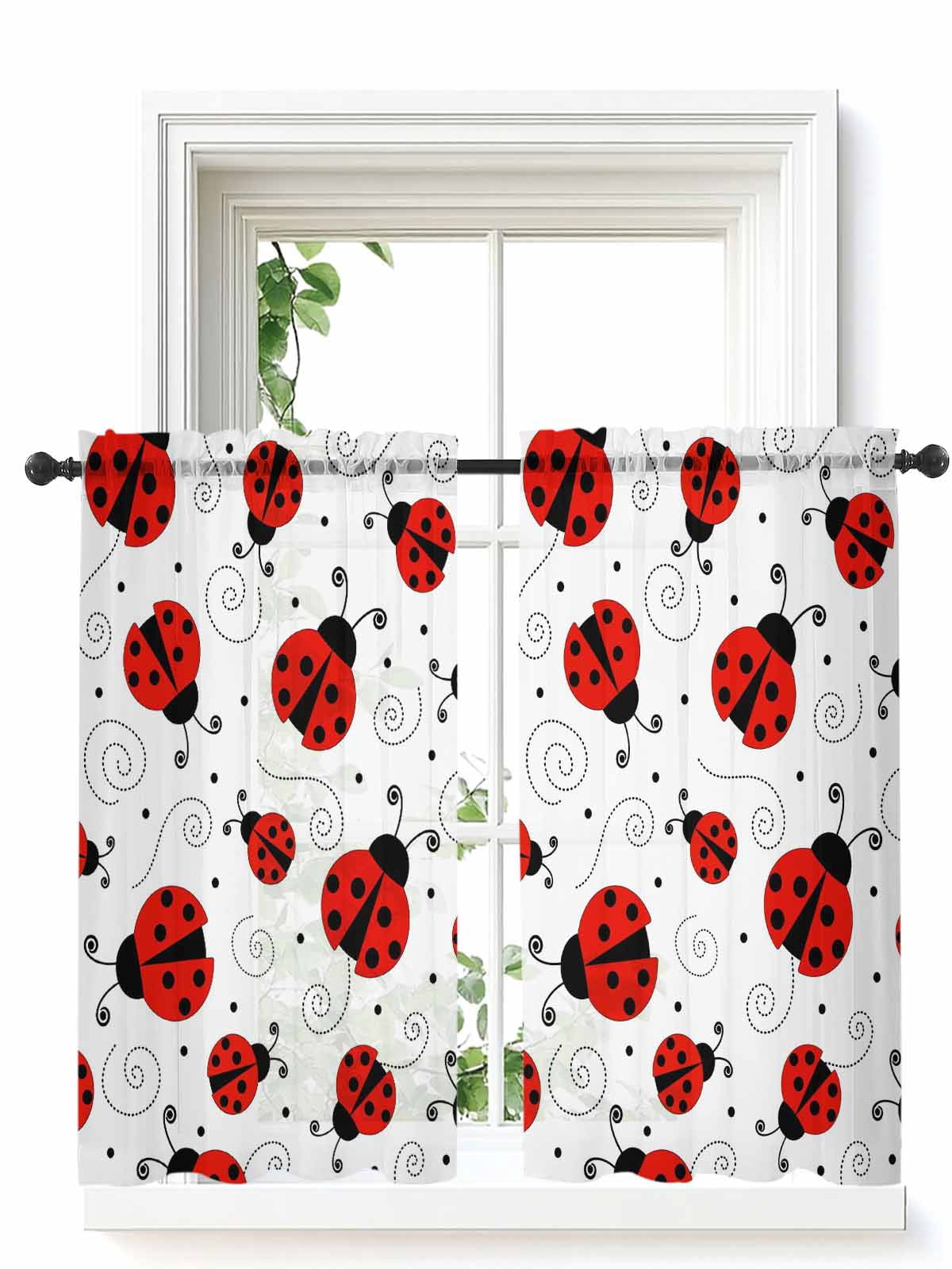 Ladybug Curtains 45 Inch Length, Sheer Curtains for Bedroom Living Room ...