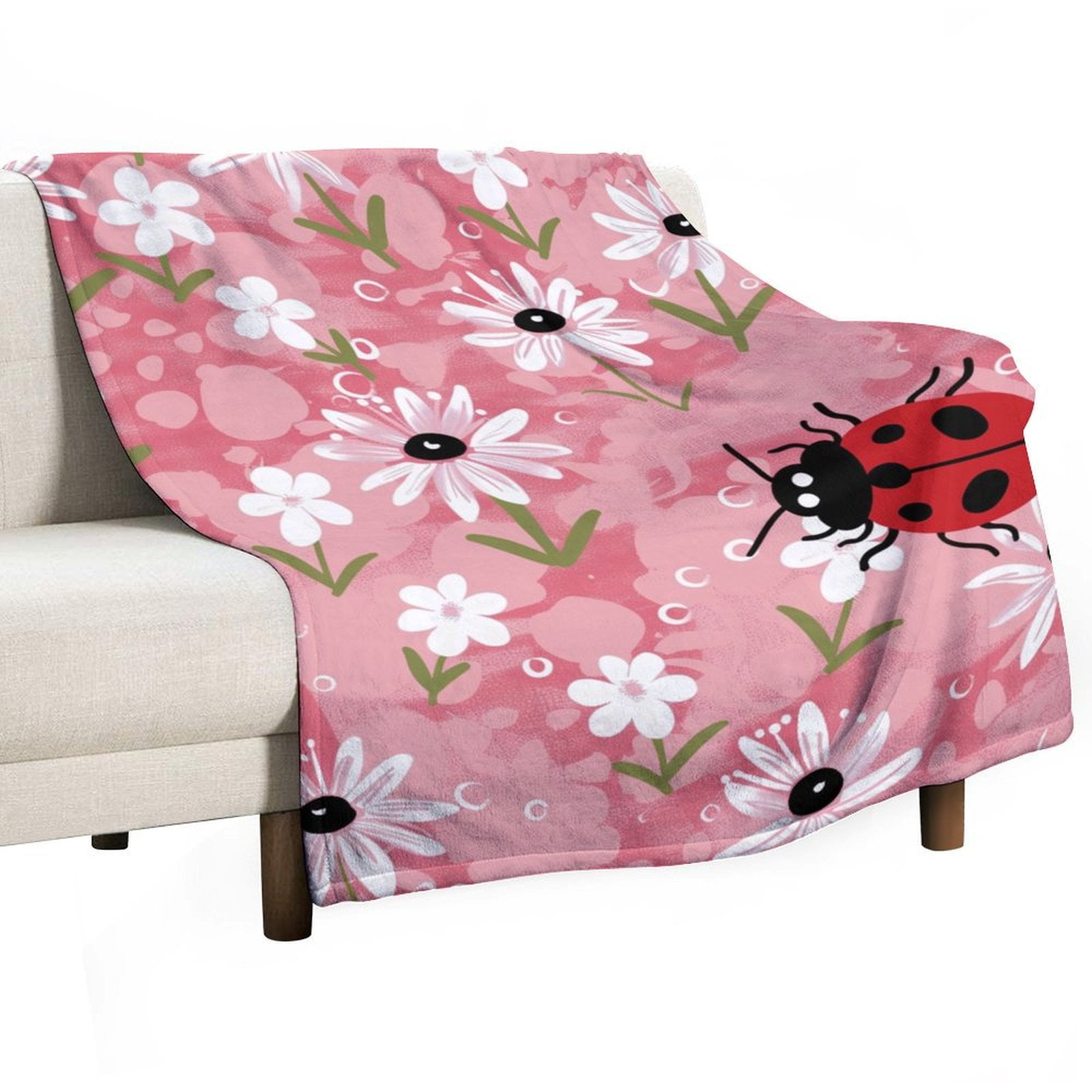 Ladybug Daisy Pink Pattern Soft Print Blanket Throw Blankets Warm Cozy ...