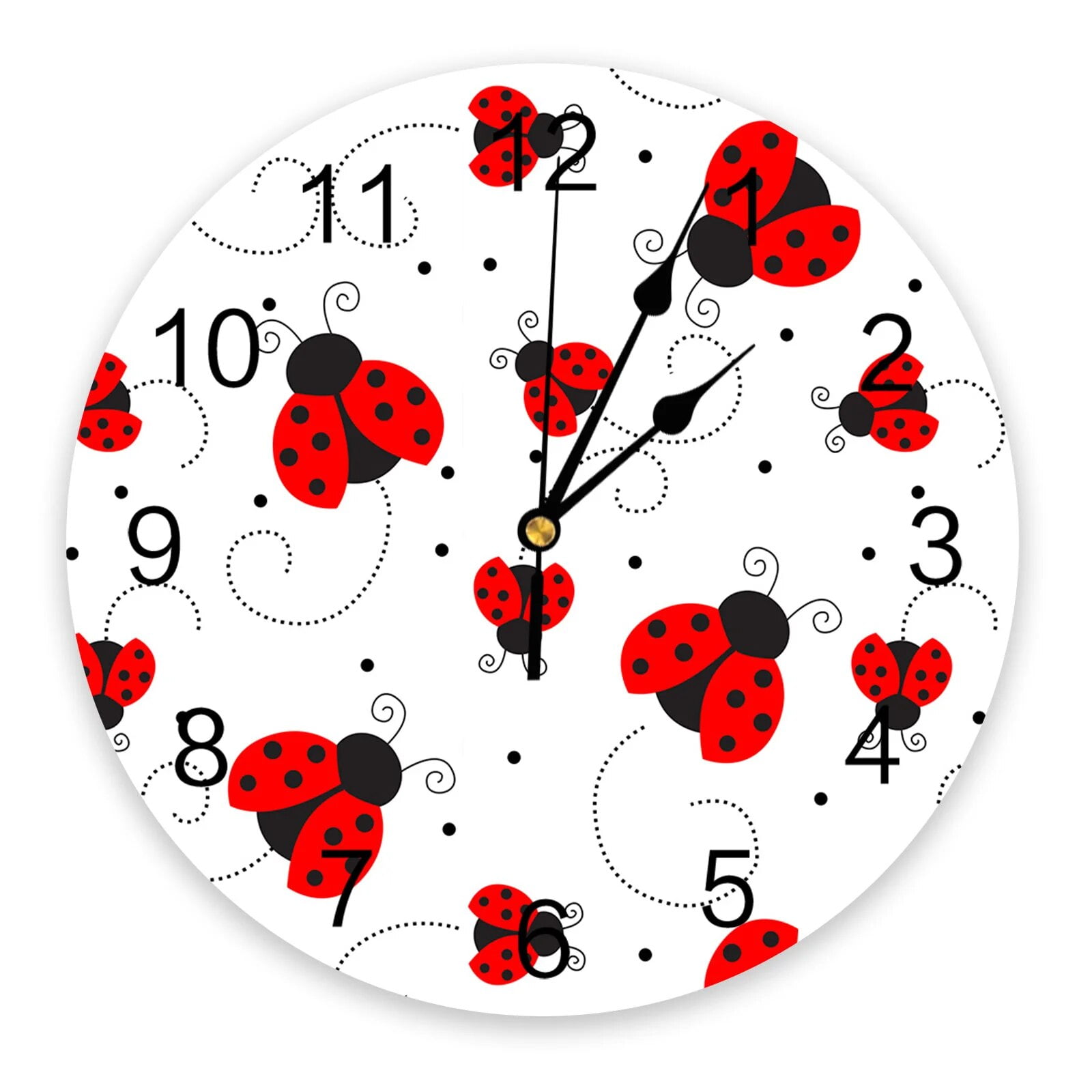 Ladybug Dotted Texture Clocks Wall Home Decor Modern Kitchen Room ...