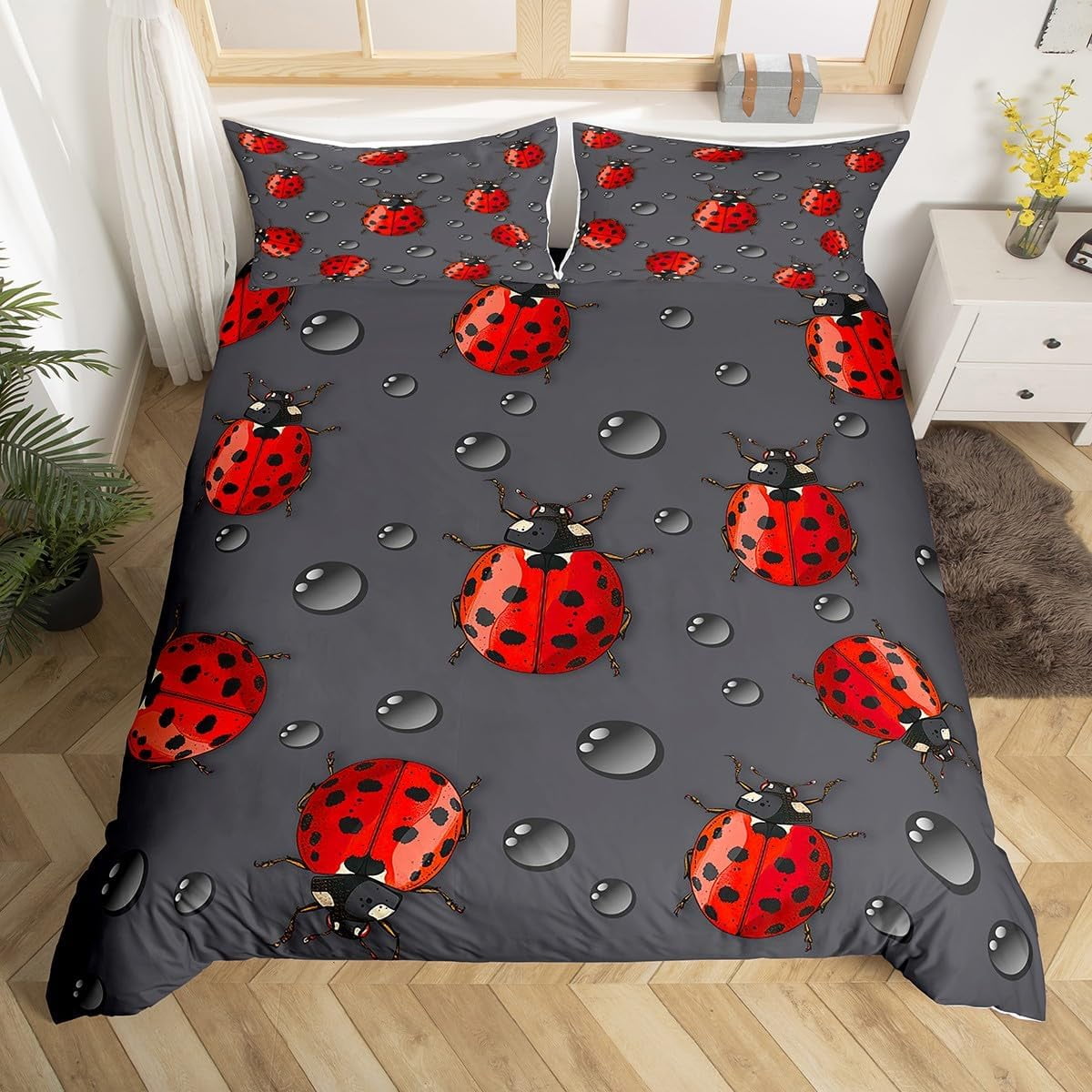 Ladybug Duvet Cover Red Ladybugs Bedding Set for Kids Child, Cute ...