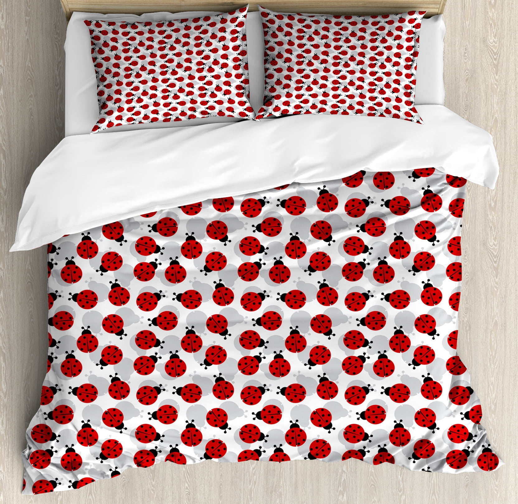 Ladybug Duvet Cover Set, Spring Illustration with Polka Dotted Animals ...
