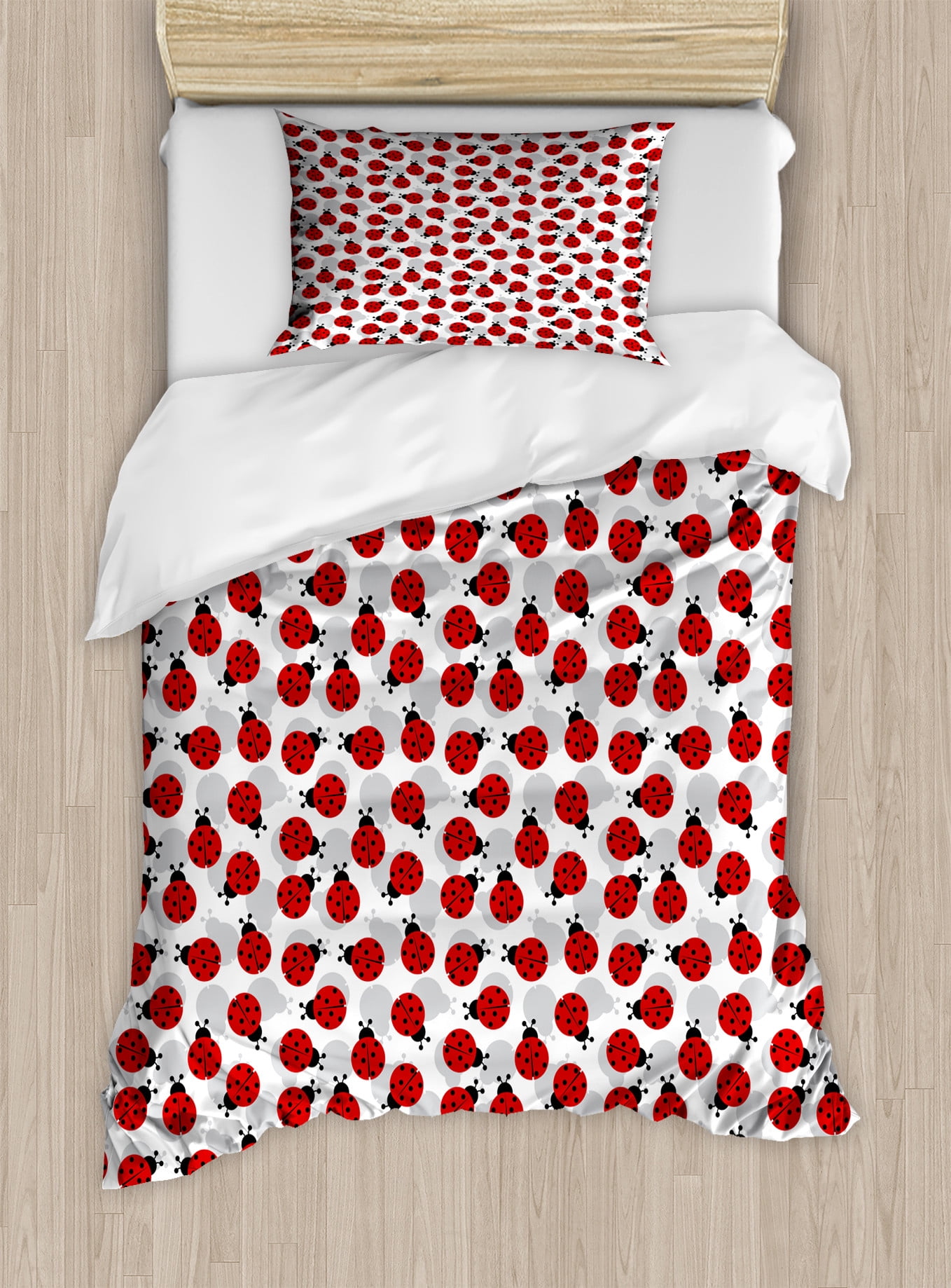 Ladybug Duvet Cover Sets, Spring Illustration with Polka Dotted Animals ...