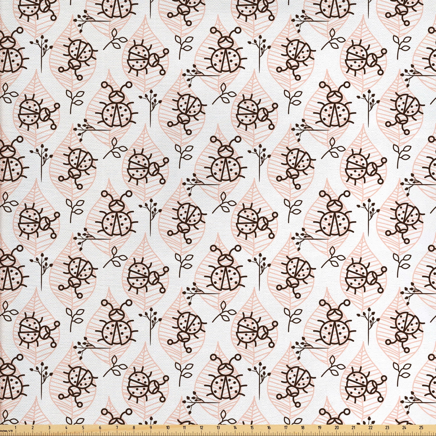 Ambesonne Ladybug Fabric by the Yard Upholstery, Insect on Leaves, 2 ...