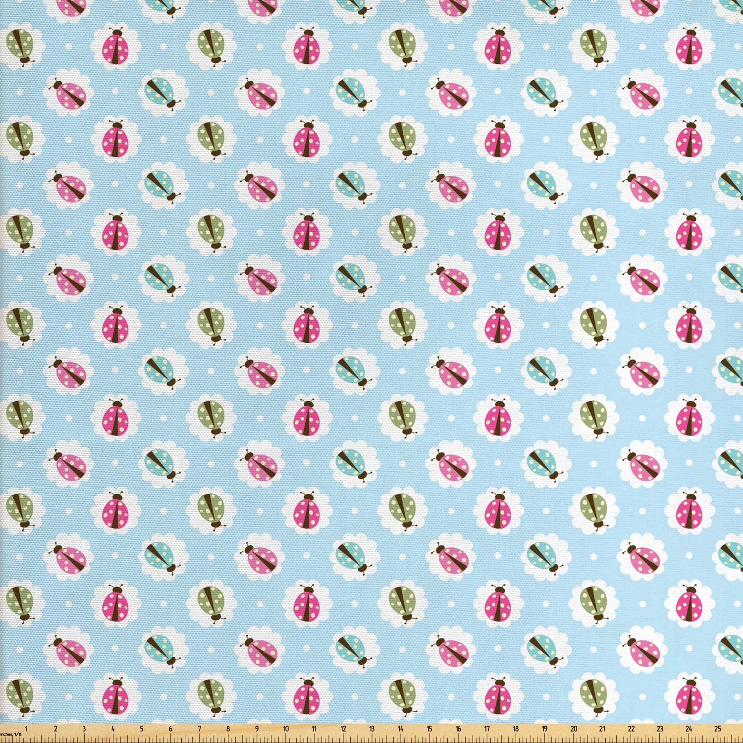 Ladybug Fabric by the Yard, Shabby Retro Style Polka Dots Featured Bugs ...