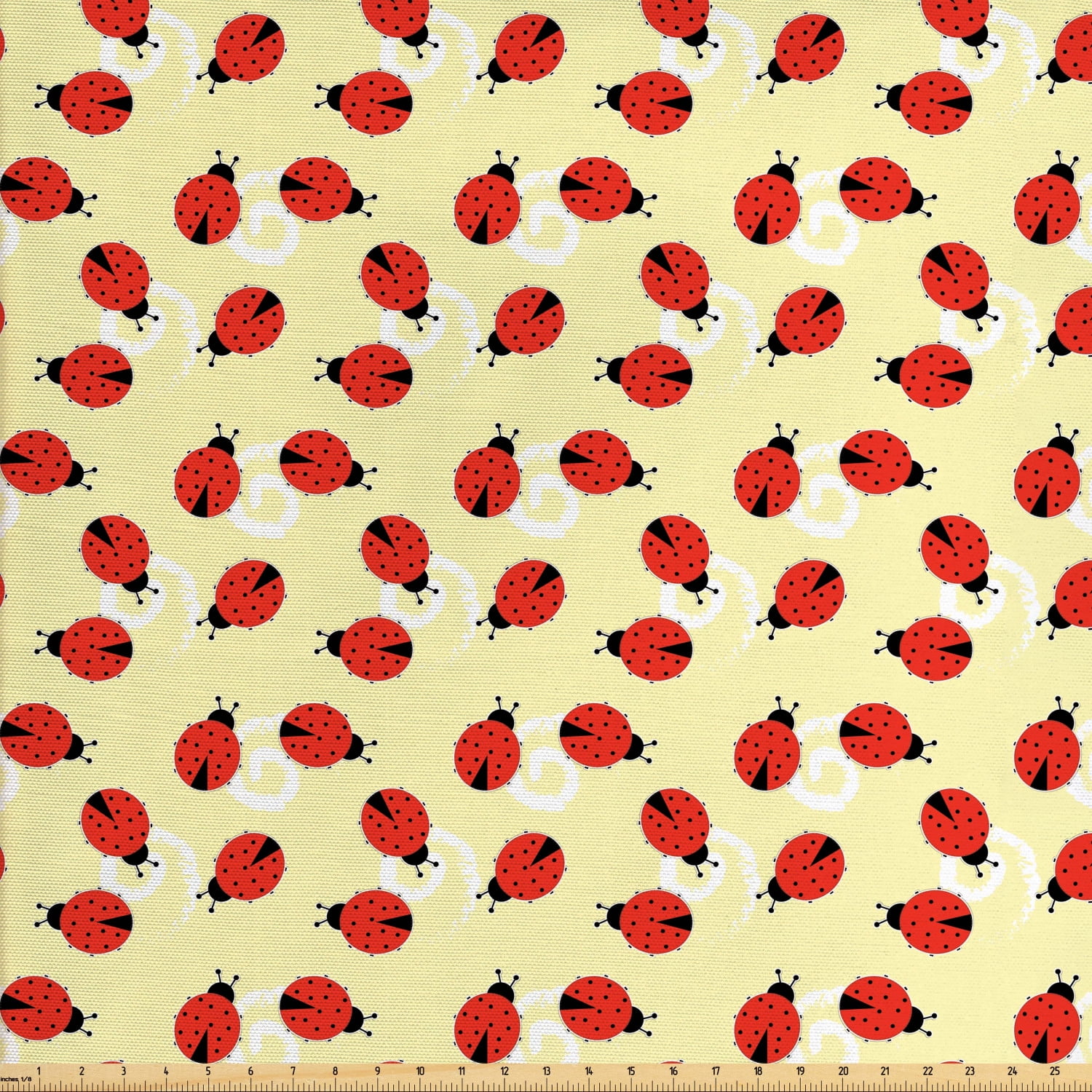 Ambesonne Ladybug Fabric by the Yard Upholstery, Ladybugs and Swirls, 2 ...