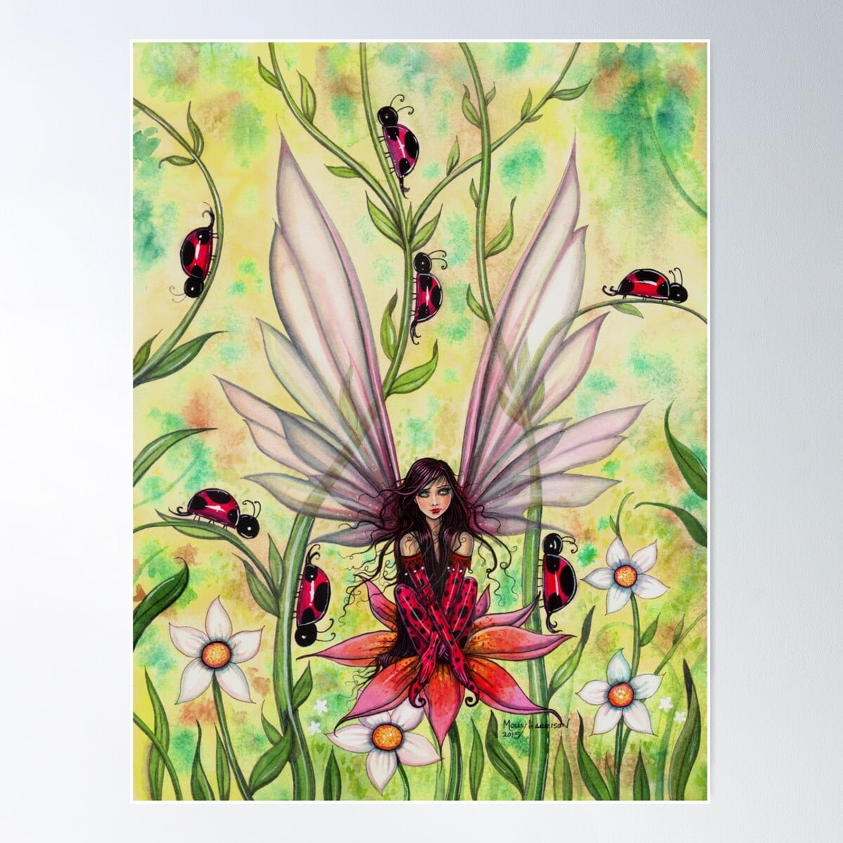 Ladybug Fairy Fantasy Illustration Poster Wall Art, Modern Wall Decor ...