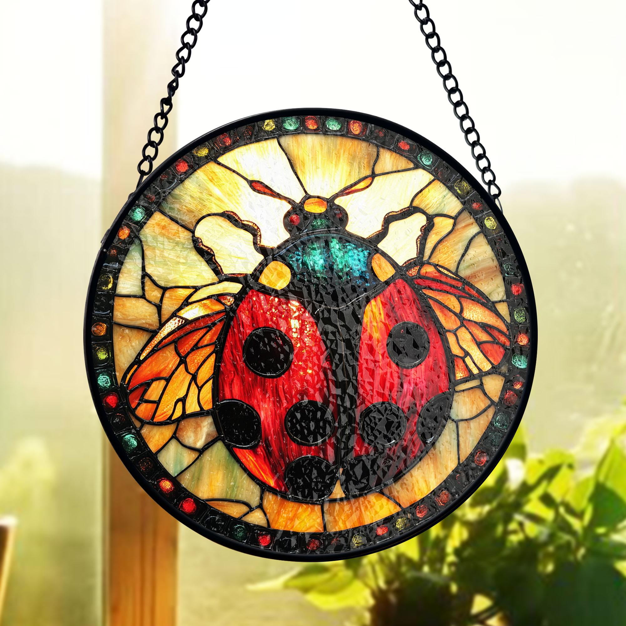 Ladybug Gift Stained Glass Suncatcher, Gardener Mom Window Hanging ...