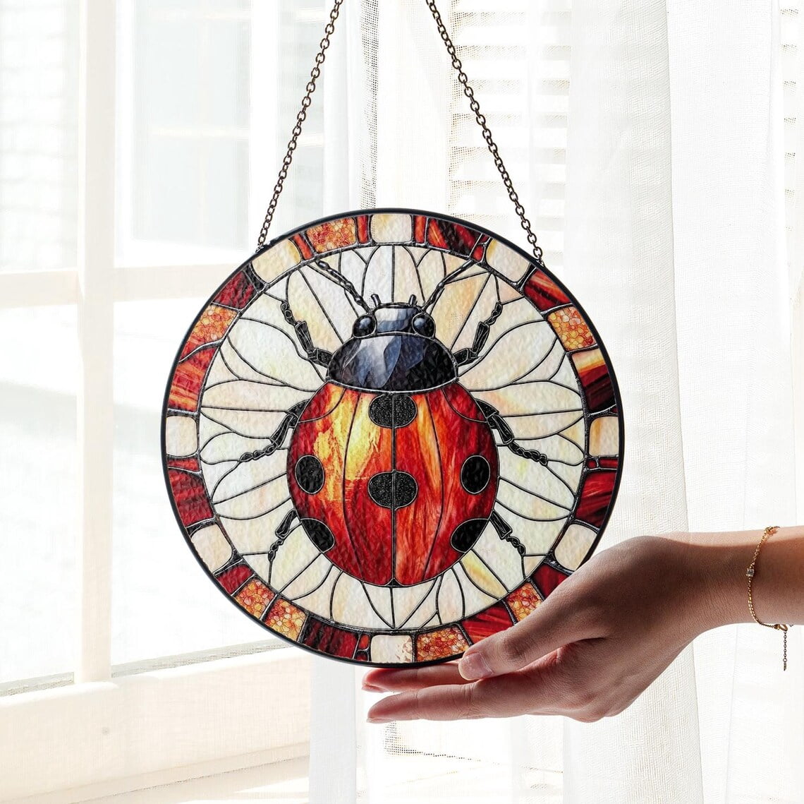 Ladybug Glass Suncatcher, Ladybug Window Hanging, Modern Nature ...