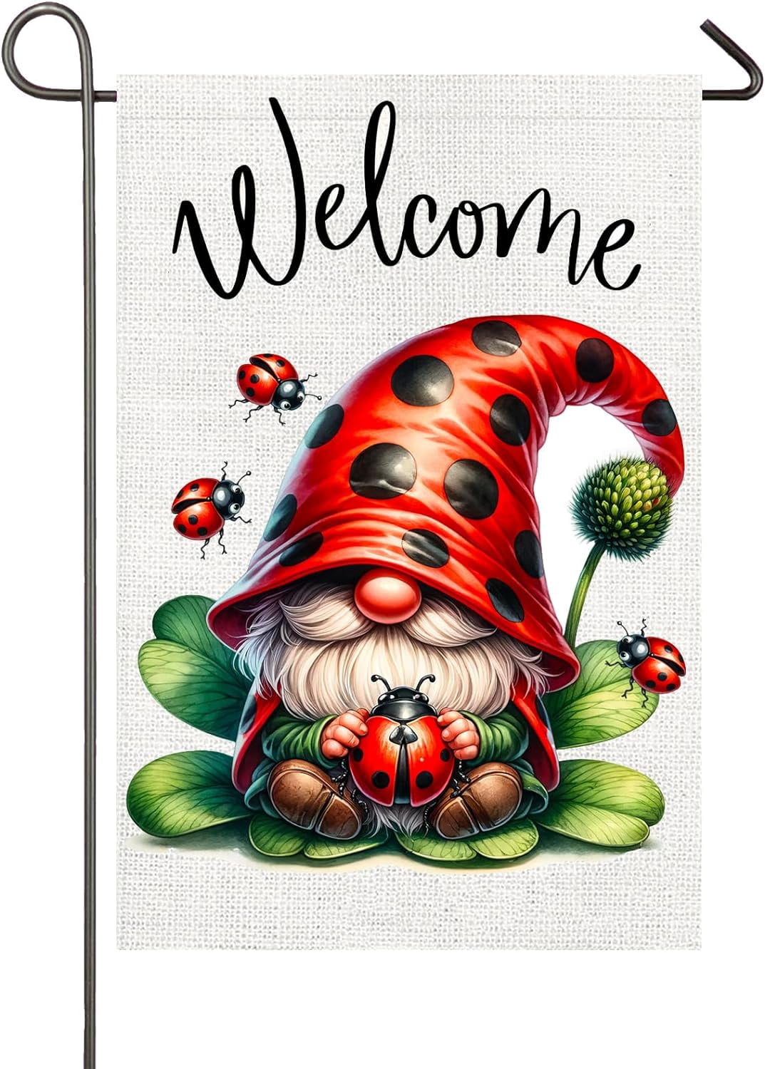 Ladybug Gnome Garden Flag Double Sided Ladybugs Welcome Yard Flag ...