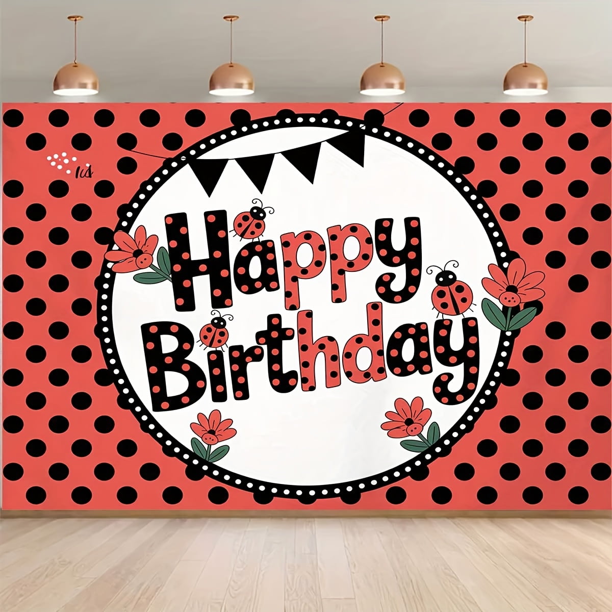 Ladybug Happy Birthday Backdrop Red and Black Polka Dots Photography ...