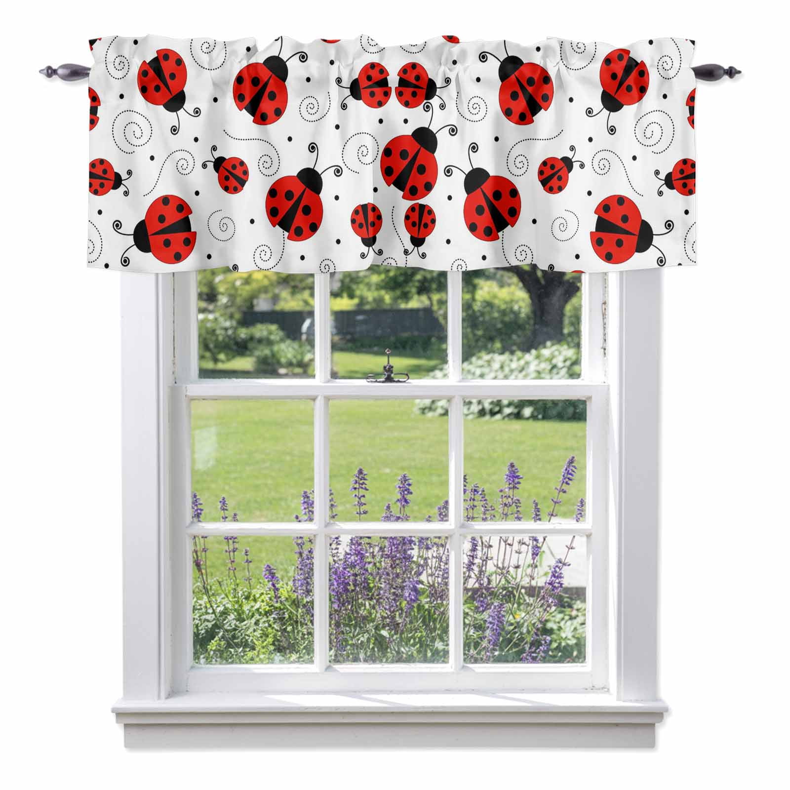 Ladybug Kitchen Curtain Valances for Windows Farmhouse Short Curtains ...
