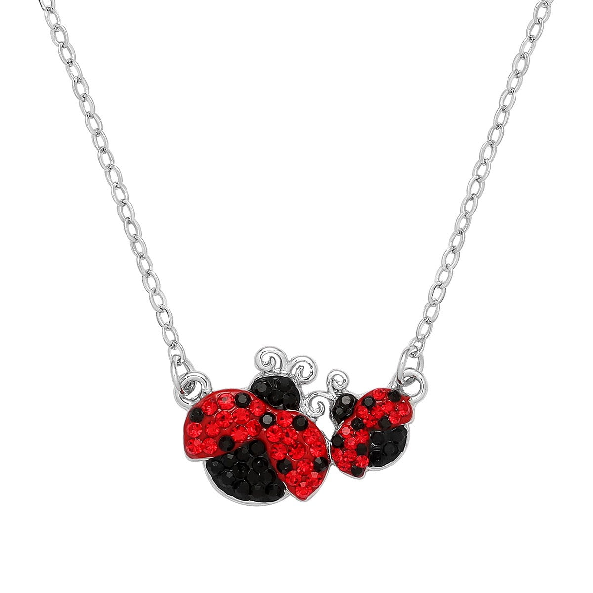 Ladybug Pendant Necklace Rhinestone Crystal Rhodium Plated 17 Inch Link ...