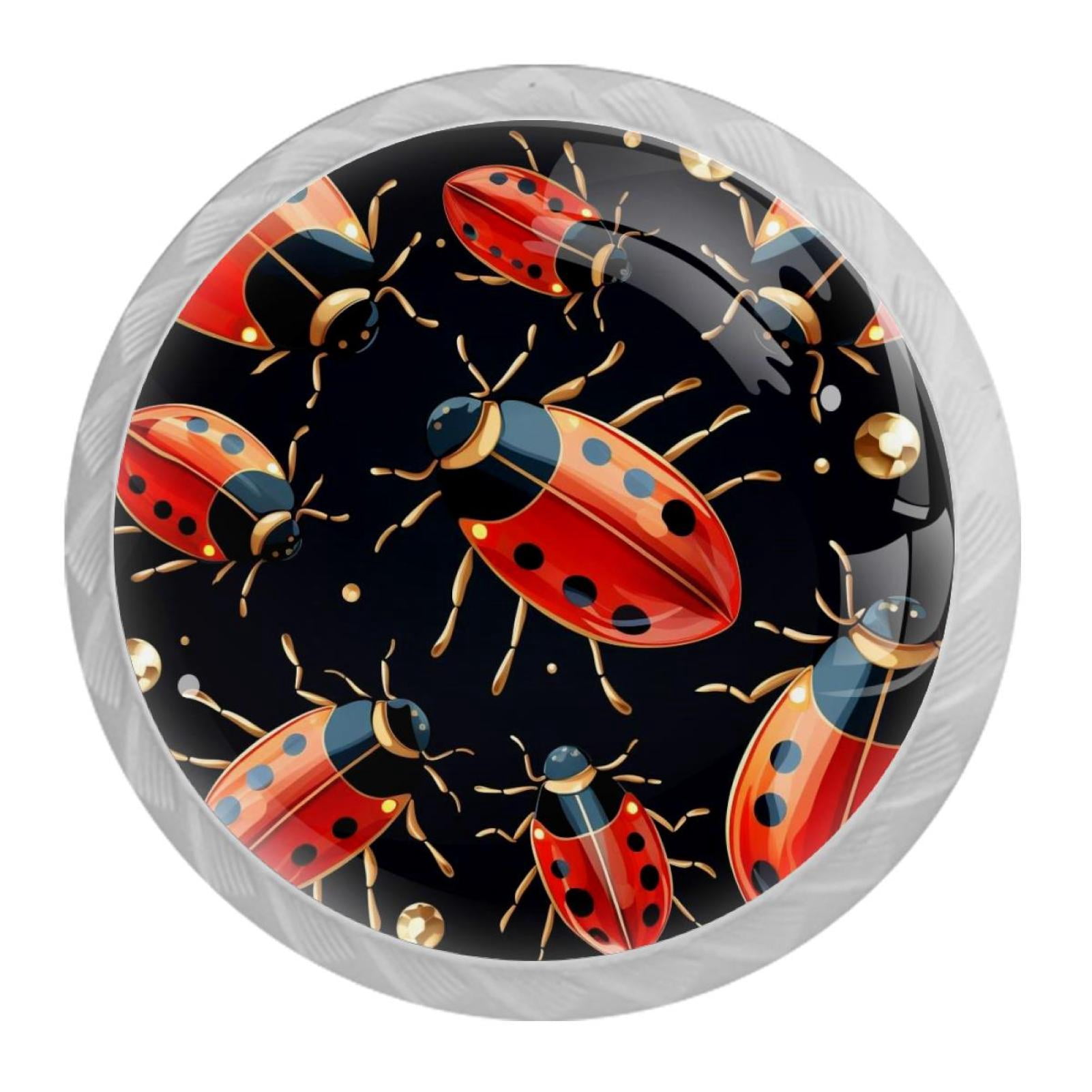 Ladybug Red Pattern Drawer Knobs, 4 Piece Set Decorative Kitchen Knobs ...