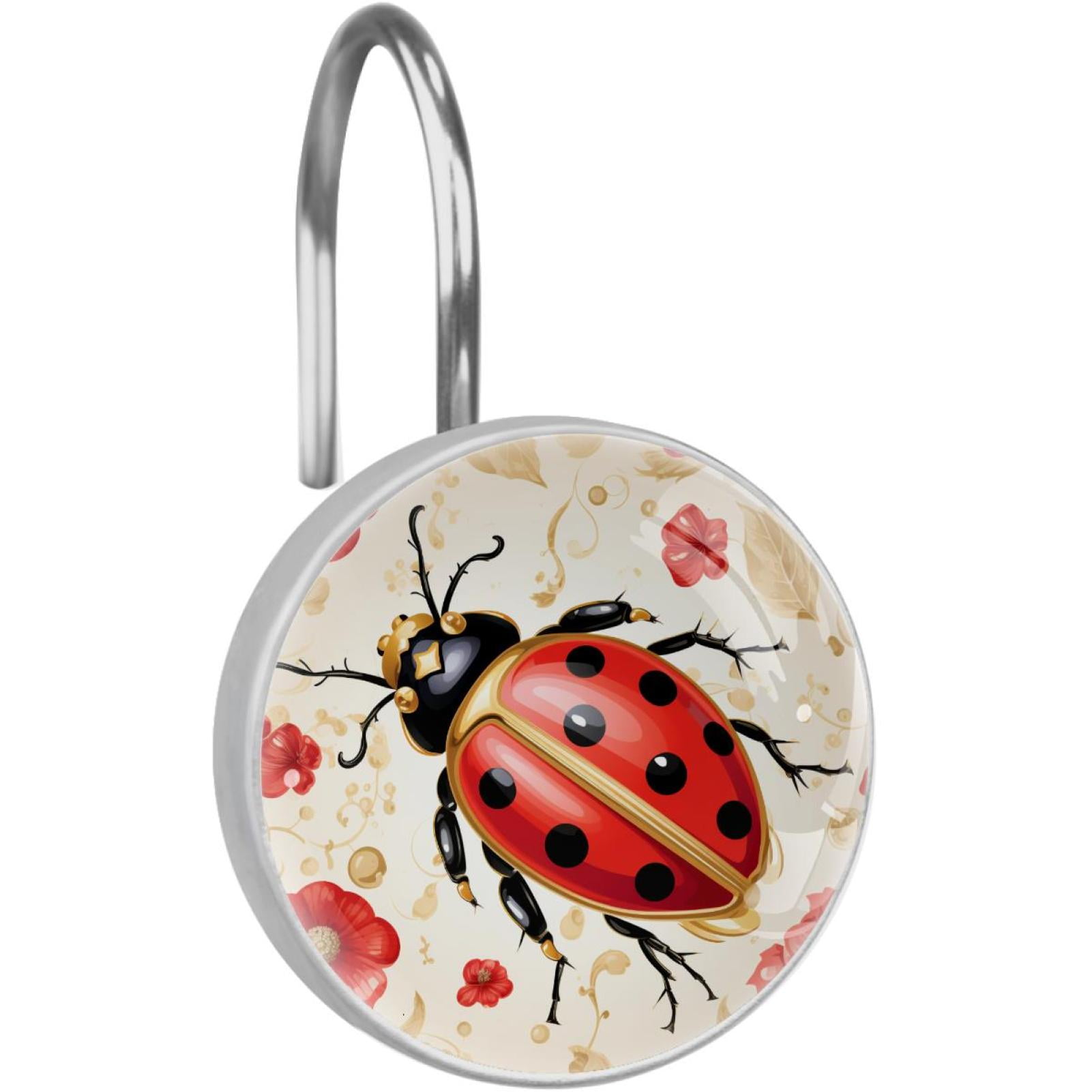 Ladybug Red Poppy Rolling Shower Curtain Hooks, Clear Crystal Glass Art ...