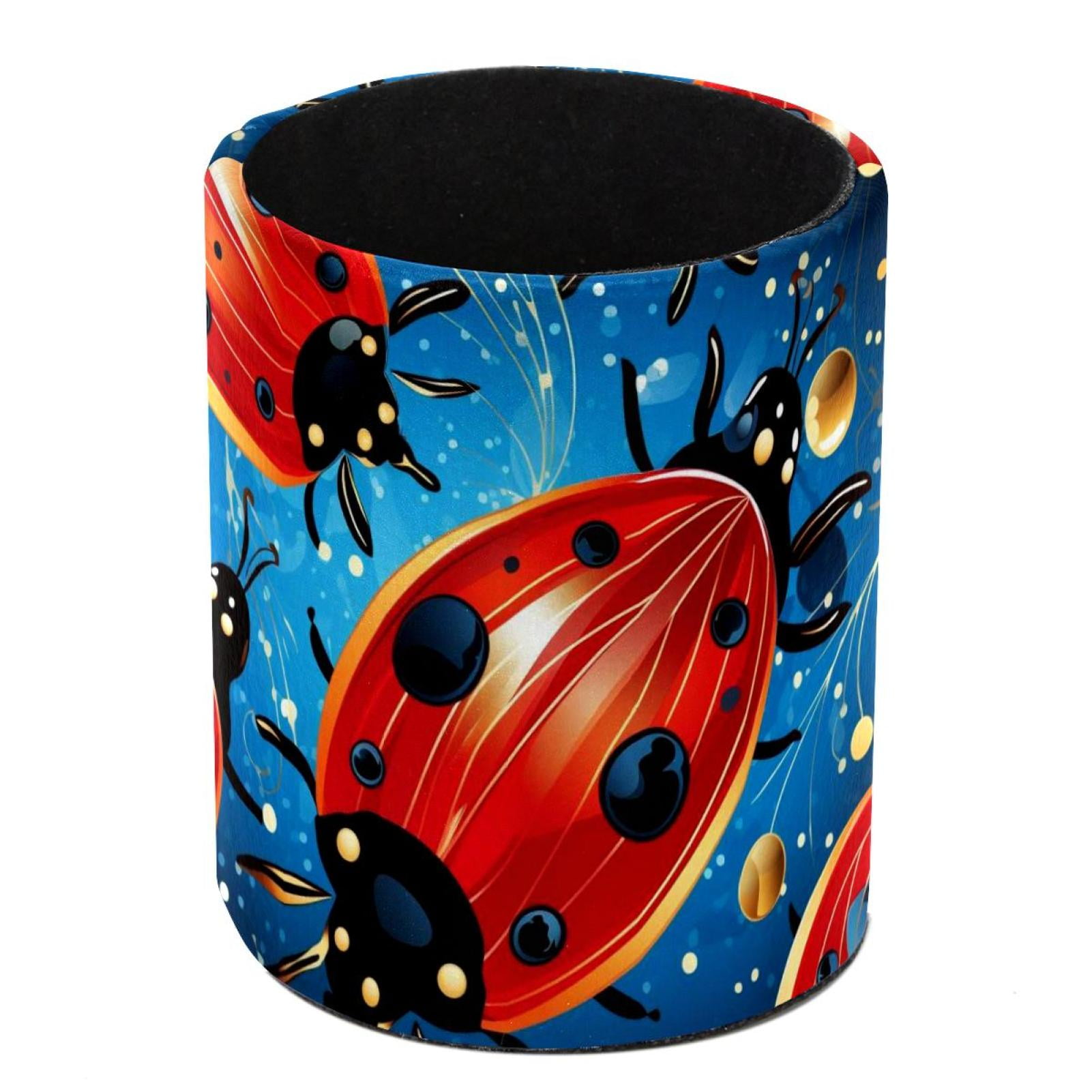 Ladybug Round Pencil Pen Cup Holder, Makeup Cosmetic Tools Organizer ...