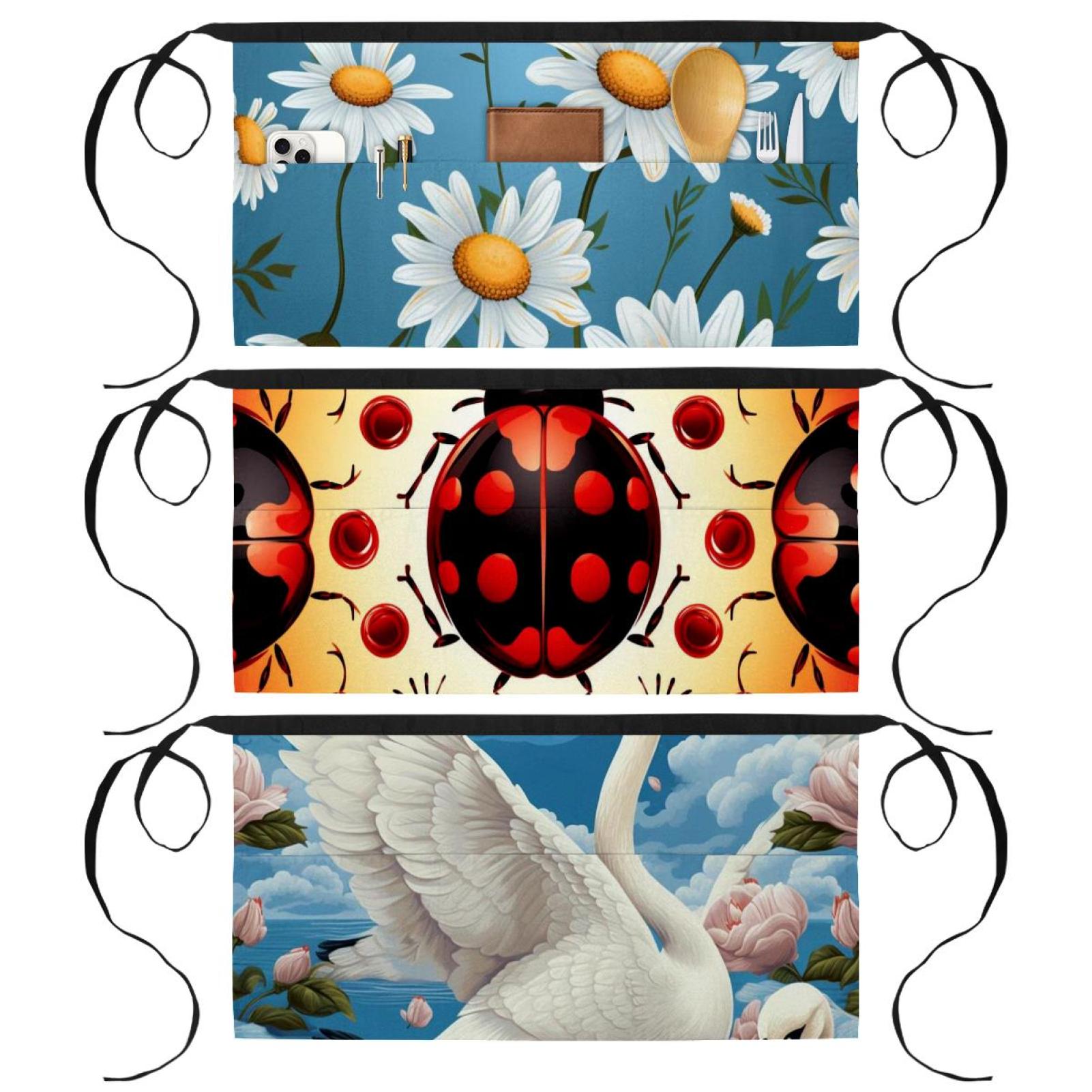 Ladybug Server Aprons with Long Waist Ties Reinforced Seams, 3 Pockets ...