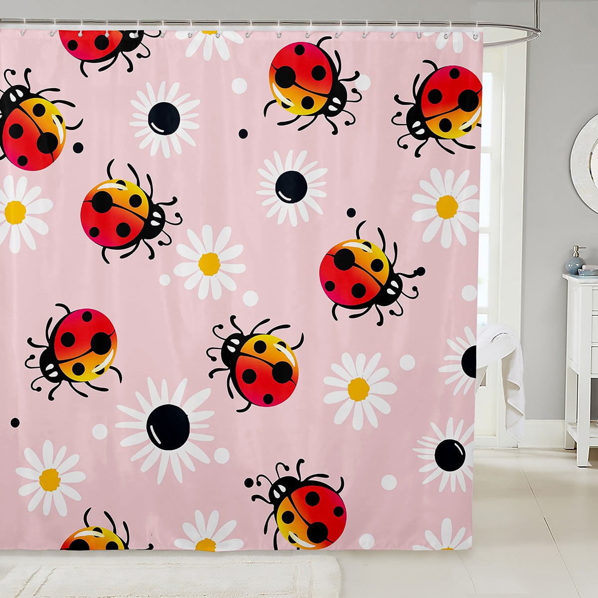 Ladybug Shower Curtain Wildlife Ladybird Waterproof Bathroom Curtain ...