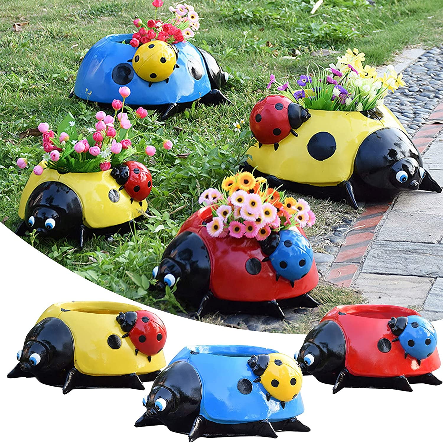 Ladybug Simulation Flower Planters Garden Pots Statues Decor Indoors ...