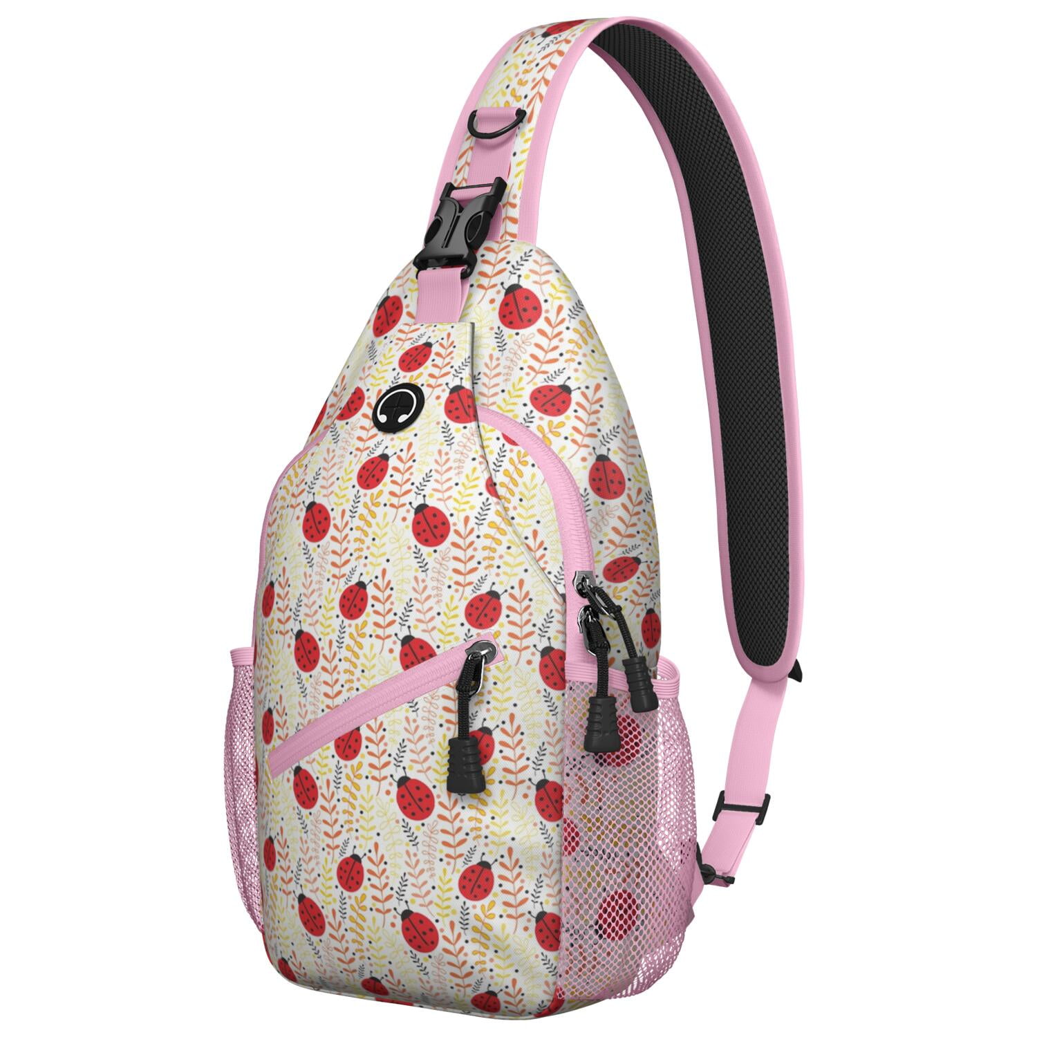 Ladybug Sling Backpack, Cute Garden Ladybird Print Crossbody Bag, Polka ...