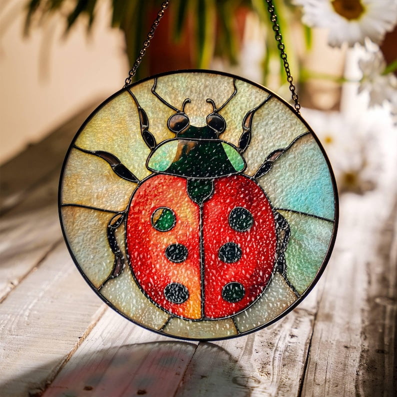 Ladybug Stained Glass SunCatcher Lady Bug Art Light Catcher Window ...