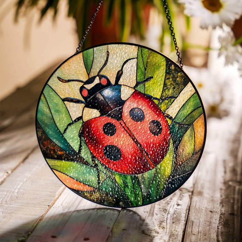 Ladybug Stained Glass SunCatcher Lady Bug Art Light Catcher Window ...