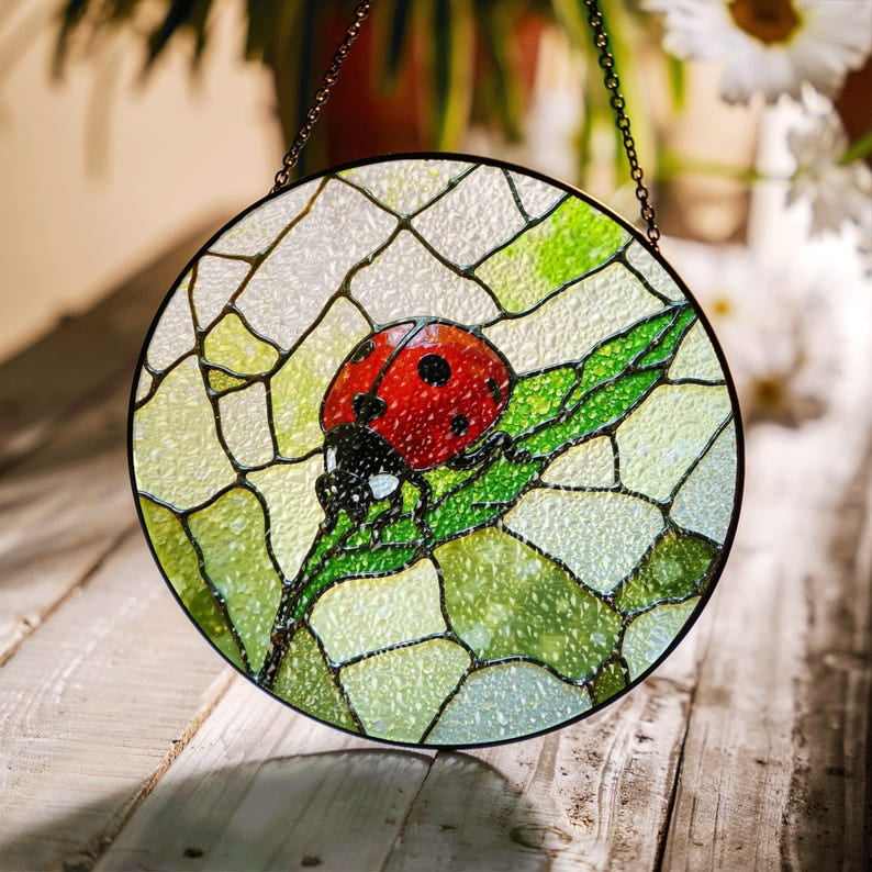 Ladybug Stained Glass Suncatcher Handmade Window Ornament Gift for ...