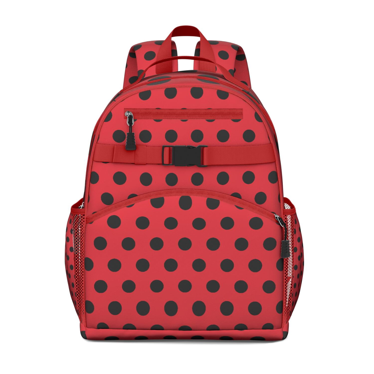 Ladybug Students Backpack with Cute Cartoon Ladybird Print, Red Polka ...