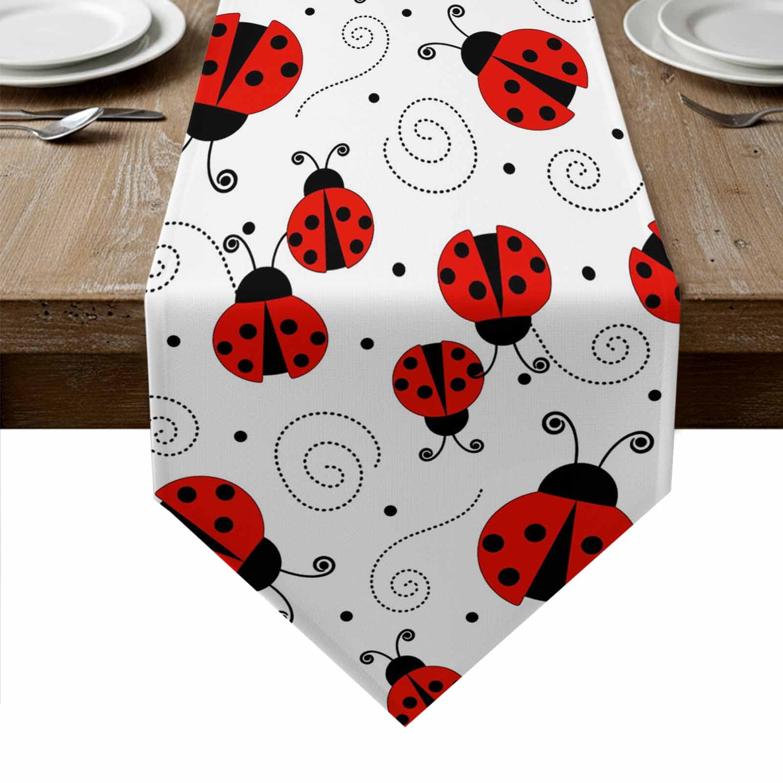 Ladybug Table Runner Linen Burlap Table Runner 72 Inches Long Cartoon ...