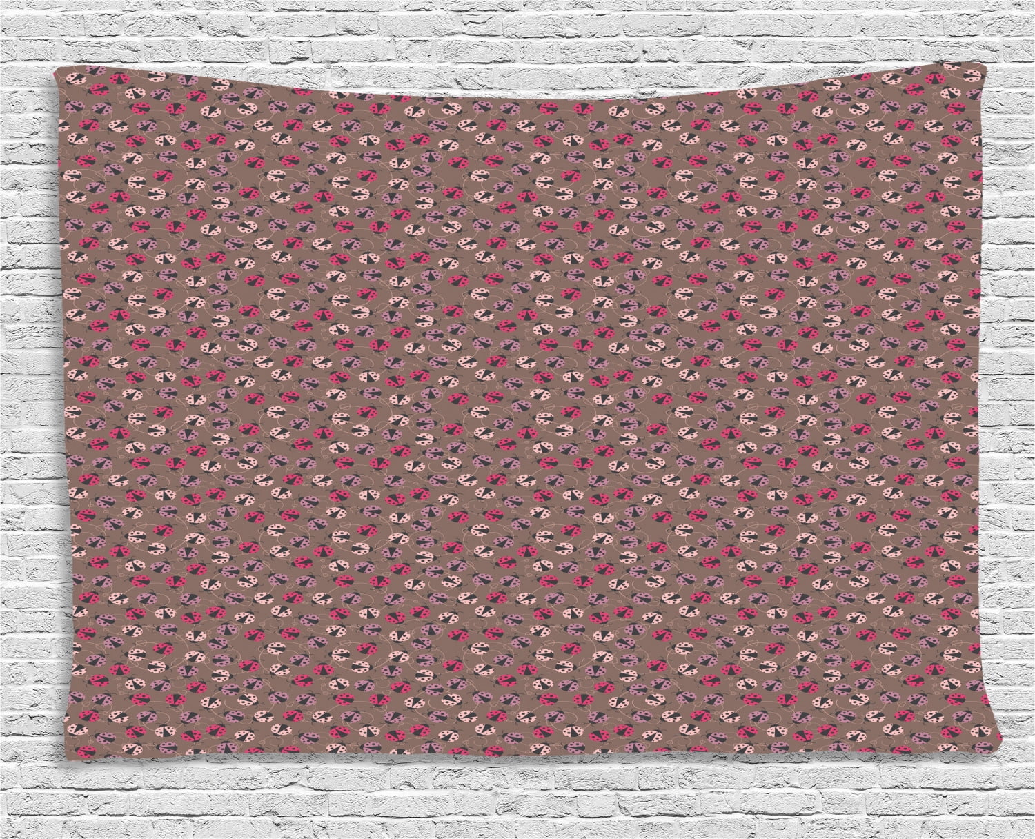 Ladybug Tapestry, Vintage Vibrant Love Insects Pinkish Tone with Swirls ...