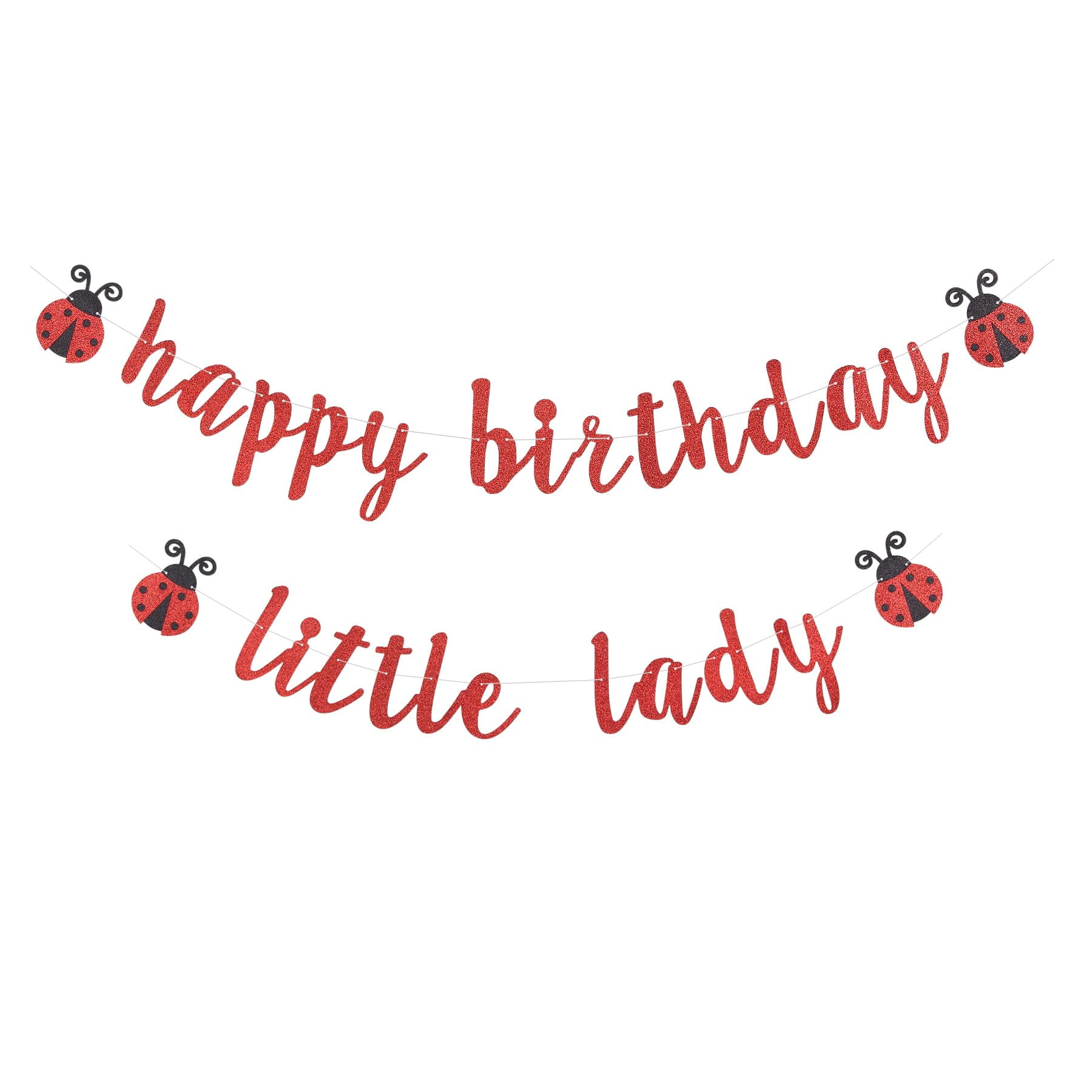 Ladybug Theme Banner Happy Birthday Little Lady Banner Red Glitter Girl ...