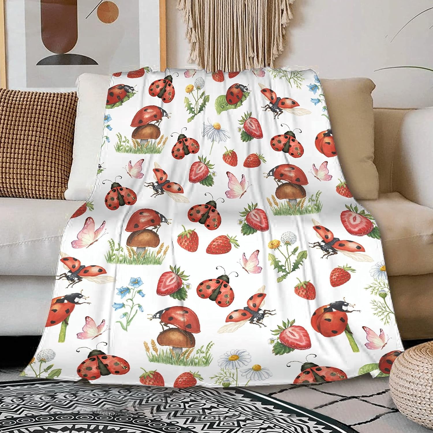 Ladybug Throw Blanket Warm Lightweight Flannel Butterfly Gifts for ...
