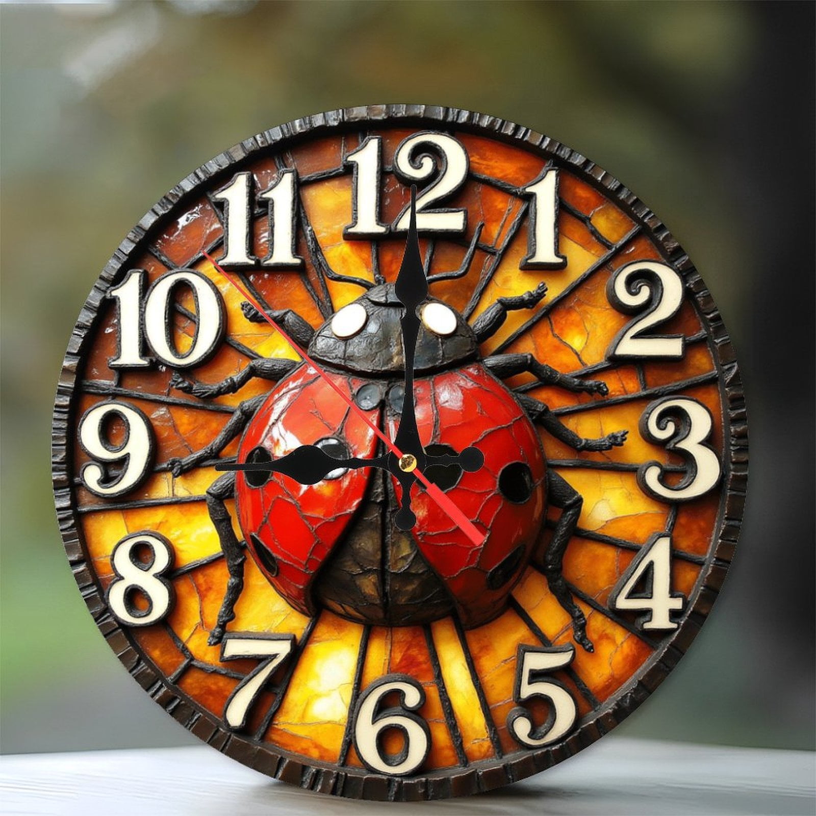 Ladybug Wall Clock Home Decor Unique Design 10-Inch Silent Wooden Wall ...