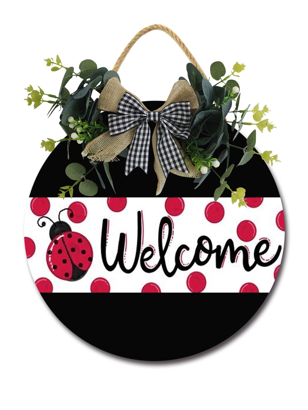 Ladybug Welcome Front Door Sign Funny Wreaths Hanging Wooden Plaque ...