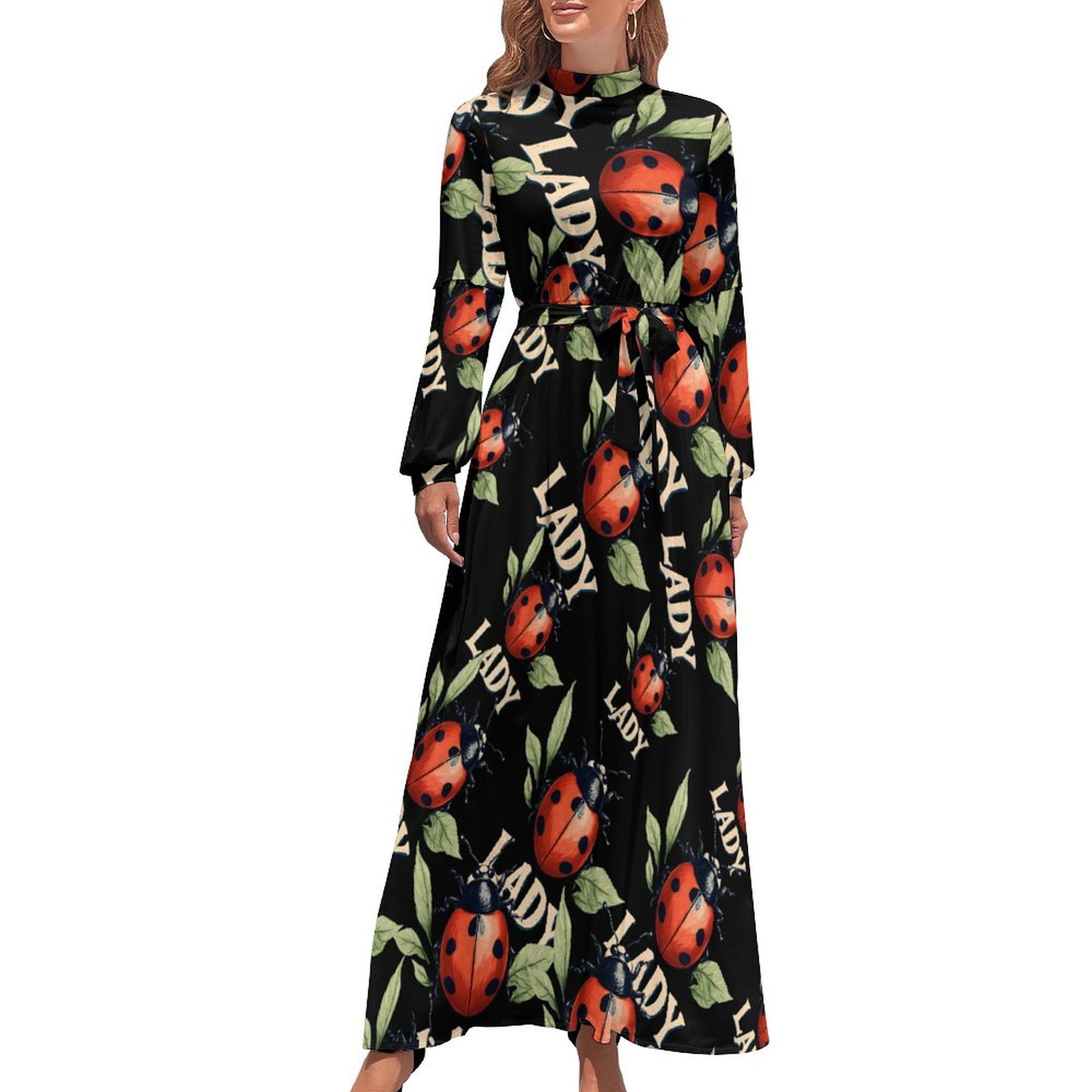 Ladybug Women's Fall Maxi Dress Long Sleeve Turtleneck Flowy Smocked ...