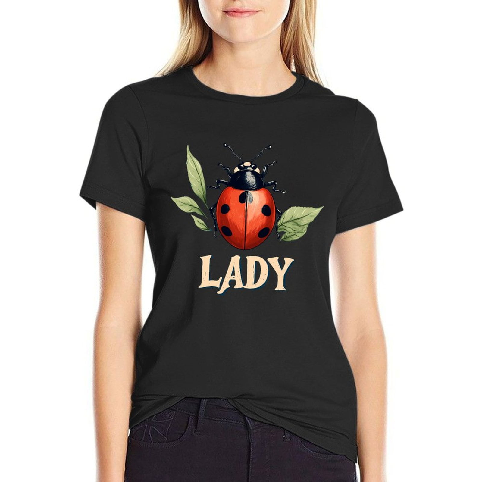 Ladybug Women's T-Shirts Short Sleeve Trendy Crew Neck Basic Tee ...