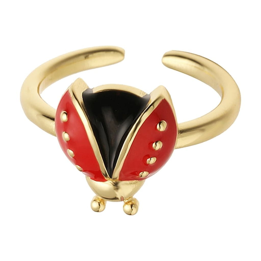 Ladybugs Adjustable Open Ring Vibrant Enamel Detailing Copper Fashion ...