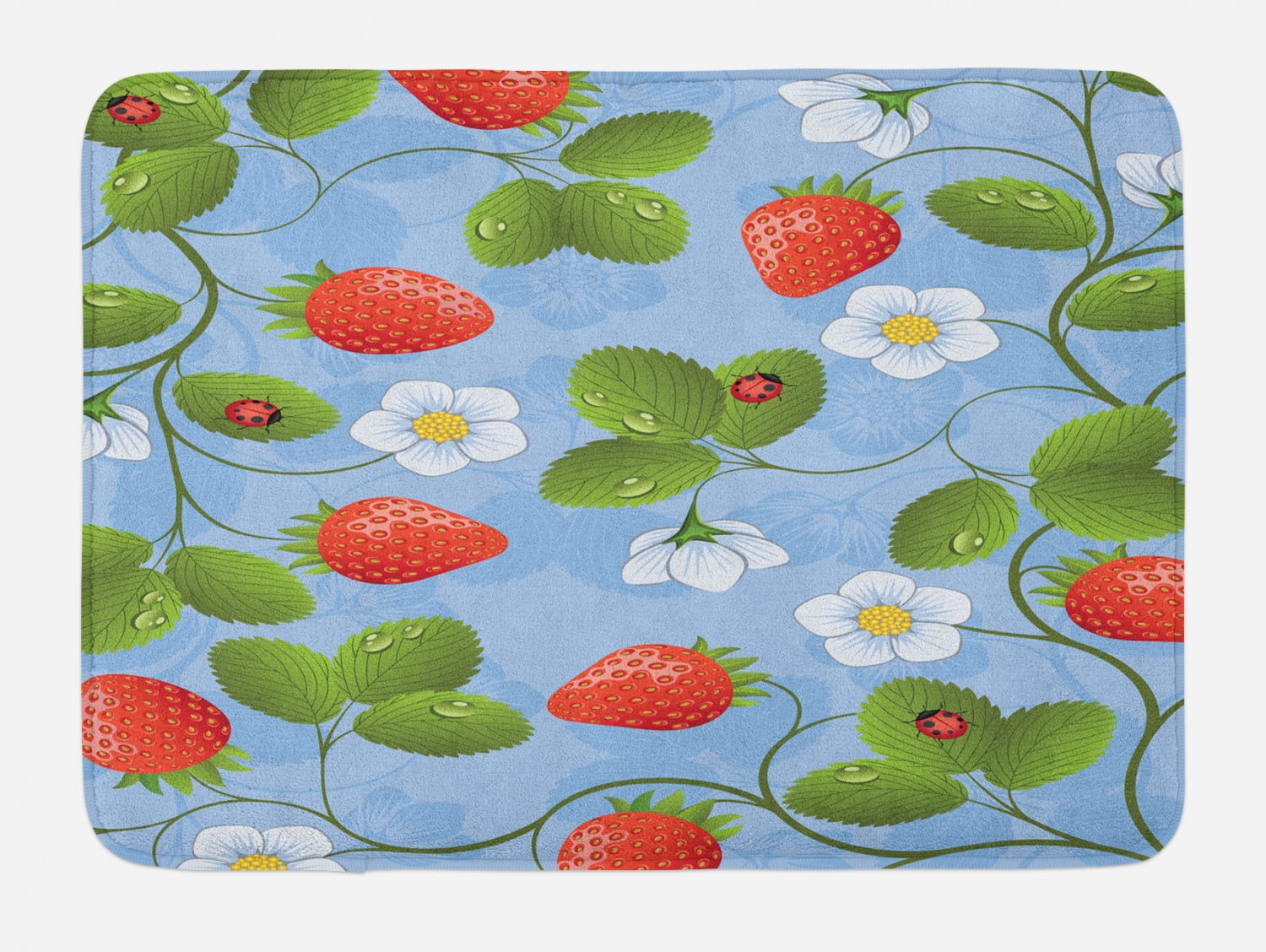 Ladybugs Bath Mat, Strawberries Daisies and Ladybugs Looks Like Ivy ...