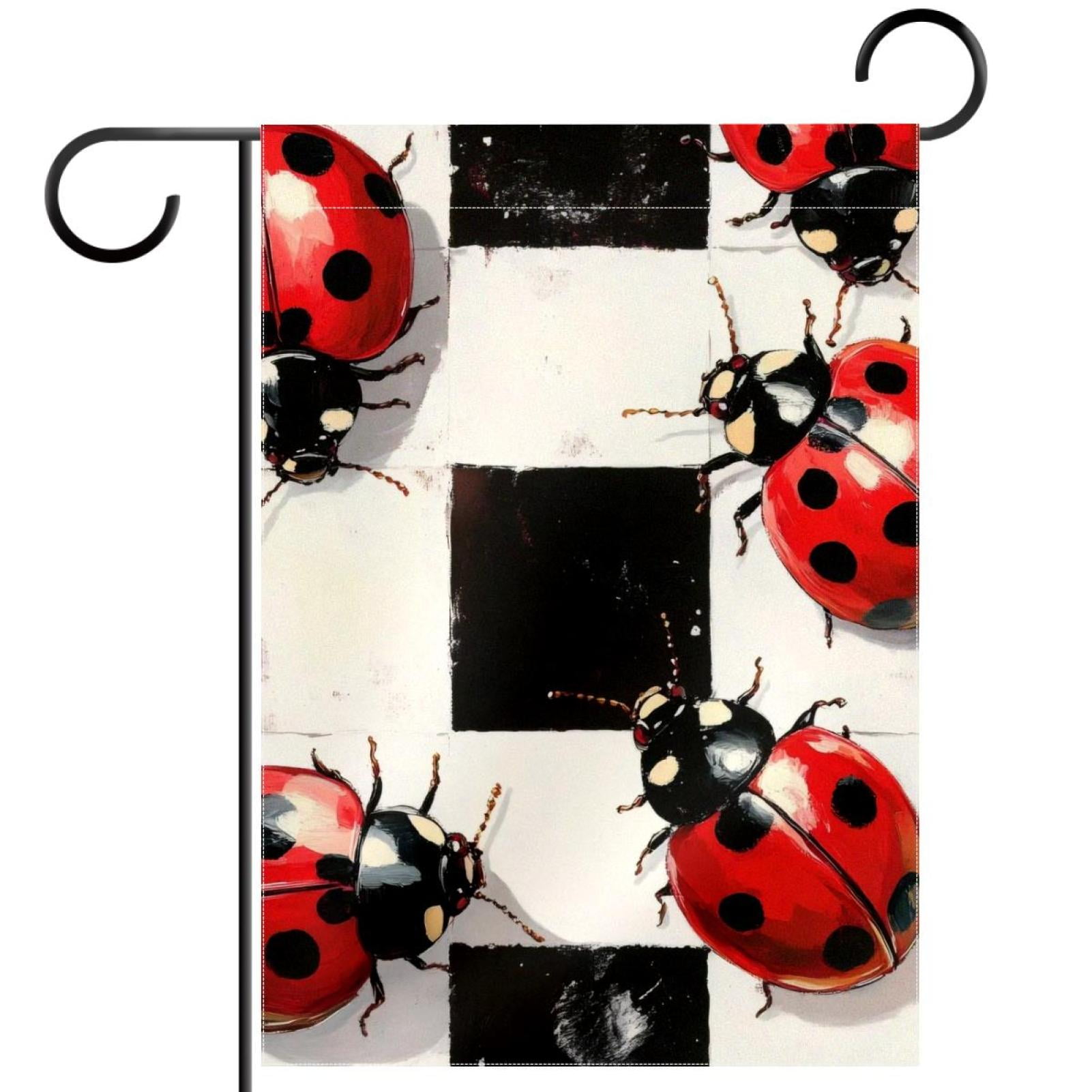Ladybugs on Black and White Checkers Background Double Sided Garden ...