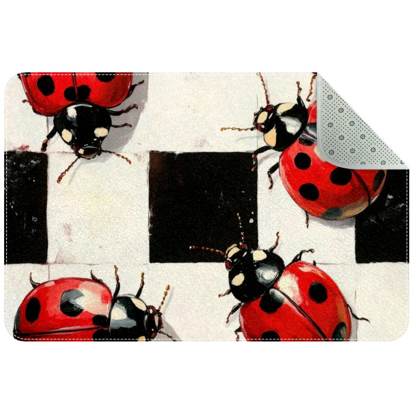 Ladybugs on Black and White Checkers Background Entryway Rug, 2x3 Area ...