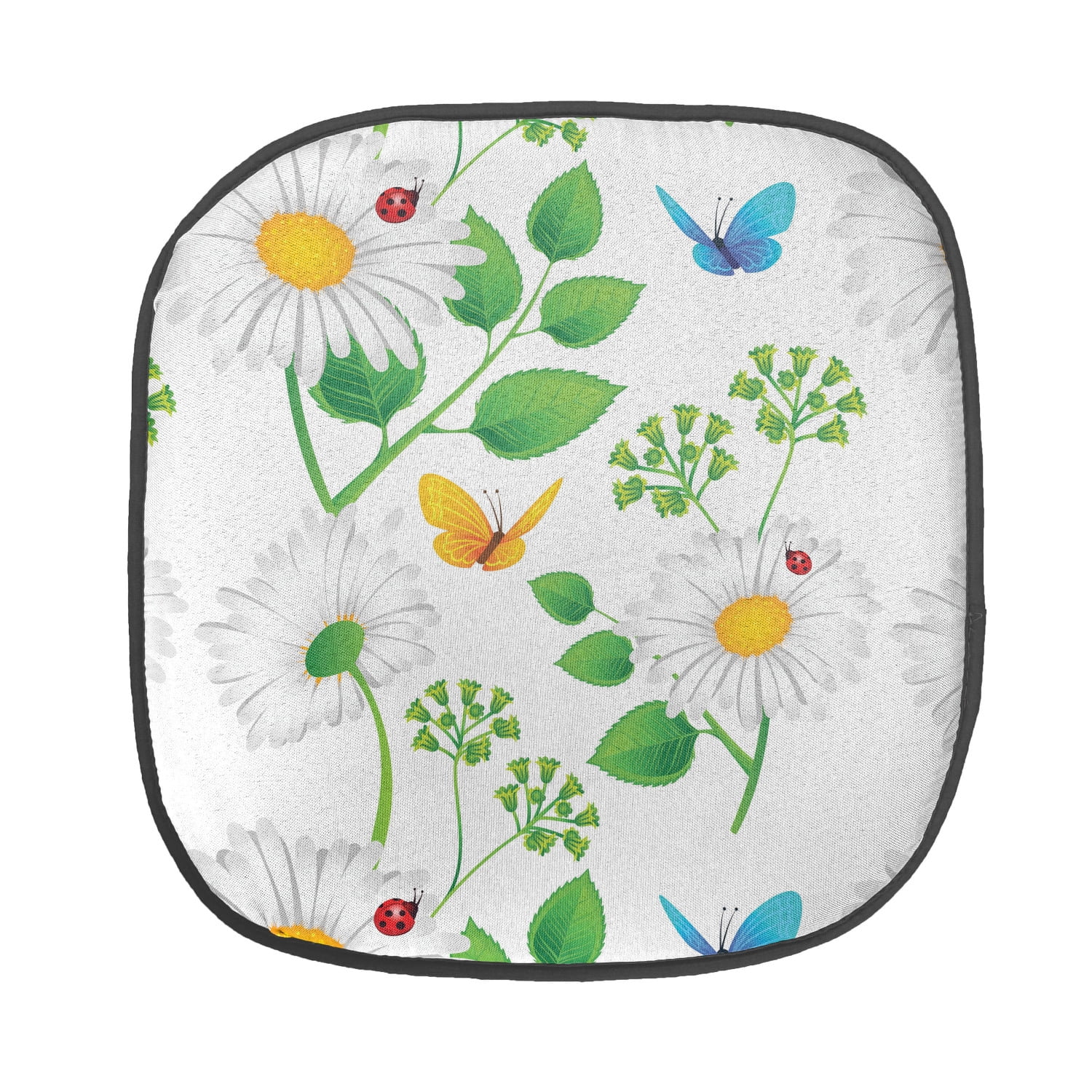 Ladybugs Chair Seating Cushion, Macro Chamomiles and Ladybugs ...